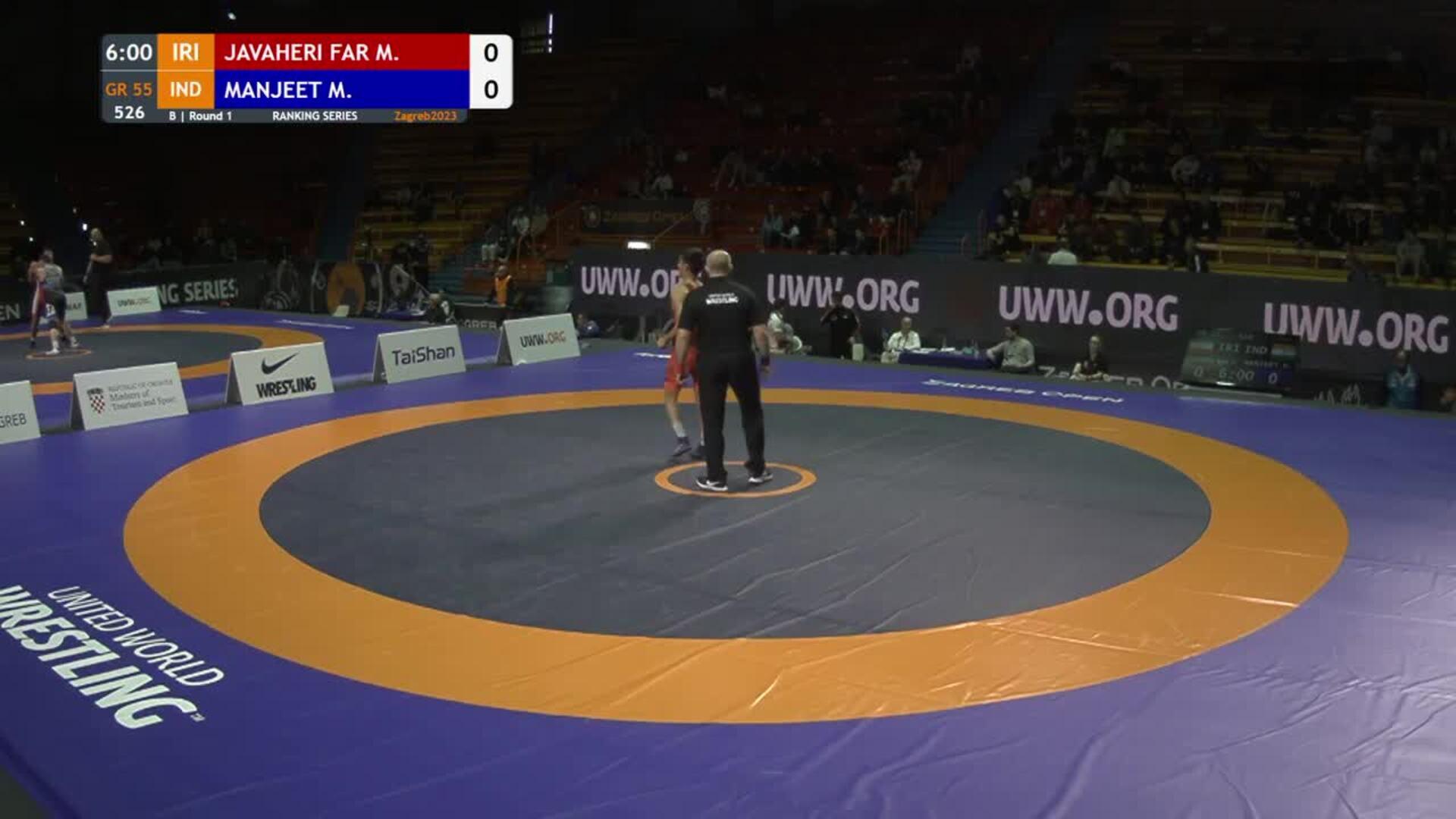 B | Round 1 • GR 55Kg • Mohammad Mahdi Meraj JAVAHERI FARID (IRI) vs. Manjeet MANJEET (IND)