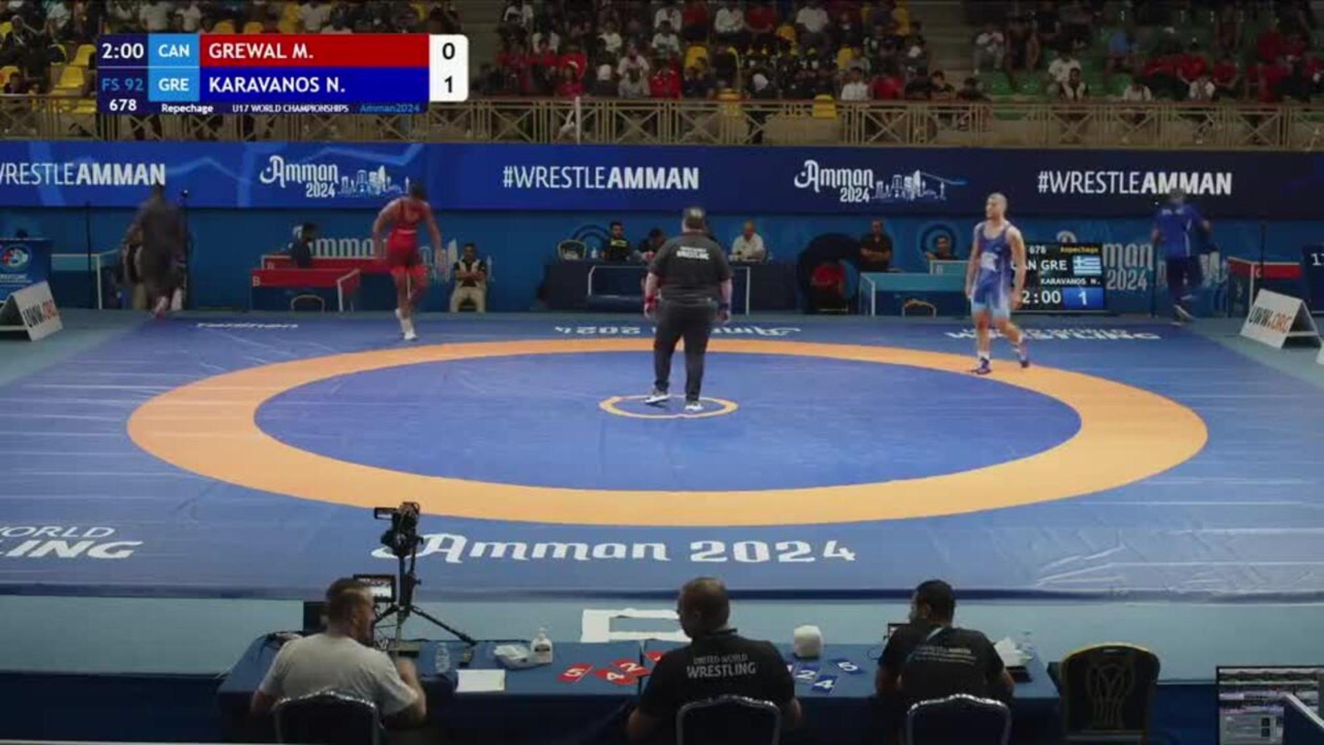 Michealjeet Singh GREWAL (CAN) vs. Nikolaos KARAVANOS (GRE) | U17 WORLD CHAMPIONSHIPS 2024 ...