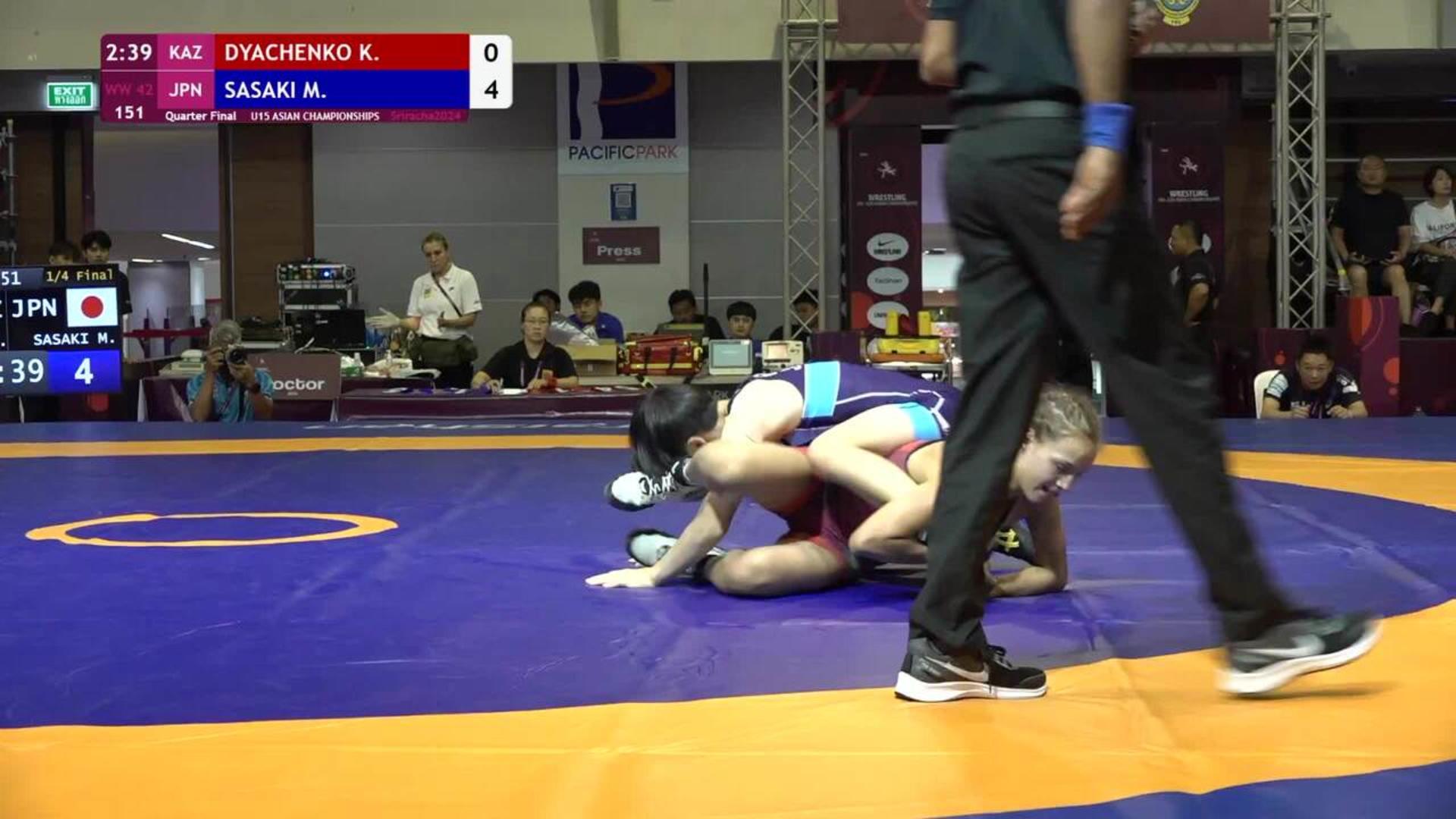 Karina DYACHENKO (KAZ) vs. Mio SASAKI (JPN) | U15 ASIAN CHAMPIONSHIPS 2024 | Quarter Final | WW 42Kg