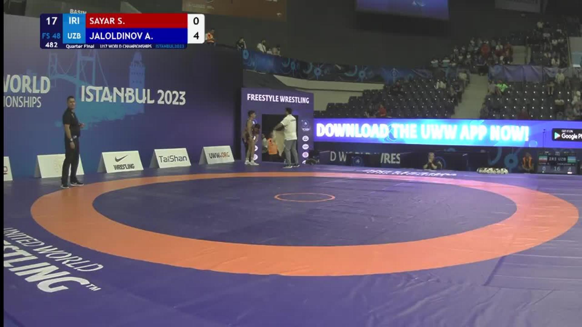 Quarter Final • FS 48Kg • Sam Reza SAYAR (IRI) vs. Abdumalik JALOLDINOV ...