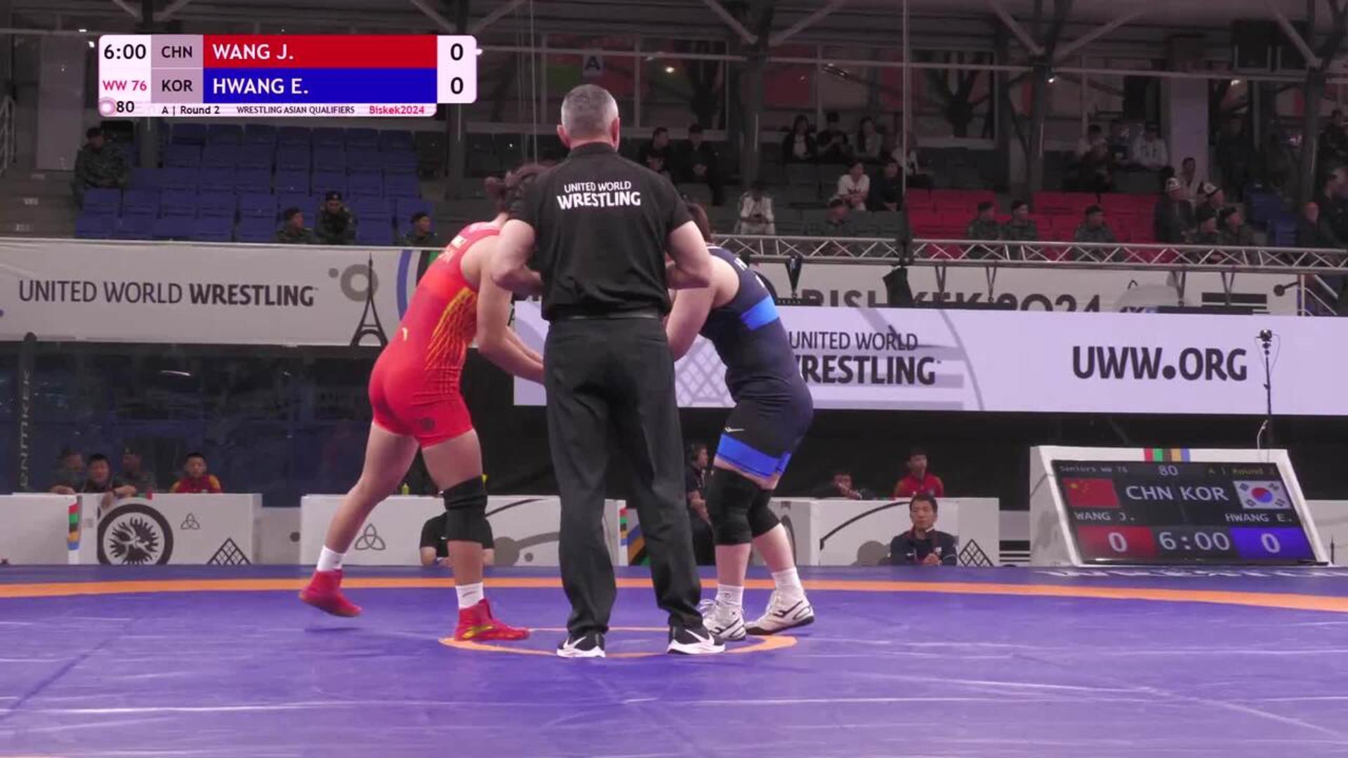 Juan WANG (CHN) vs. Eunju HWANG (KOR) | 2024 Seniors Asian OG Qualifier | A | Round 2 | WW 76Kg