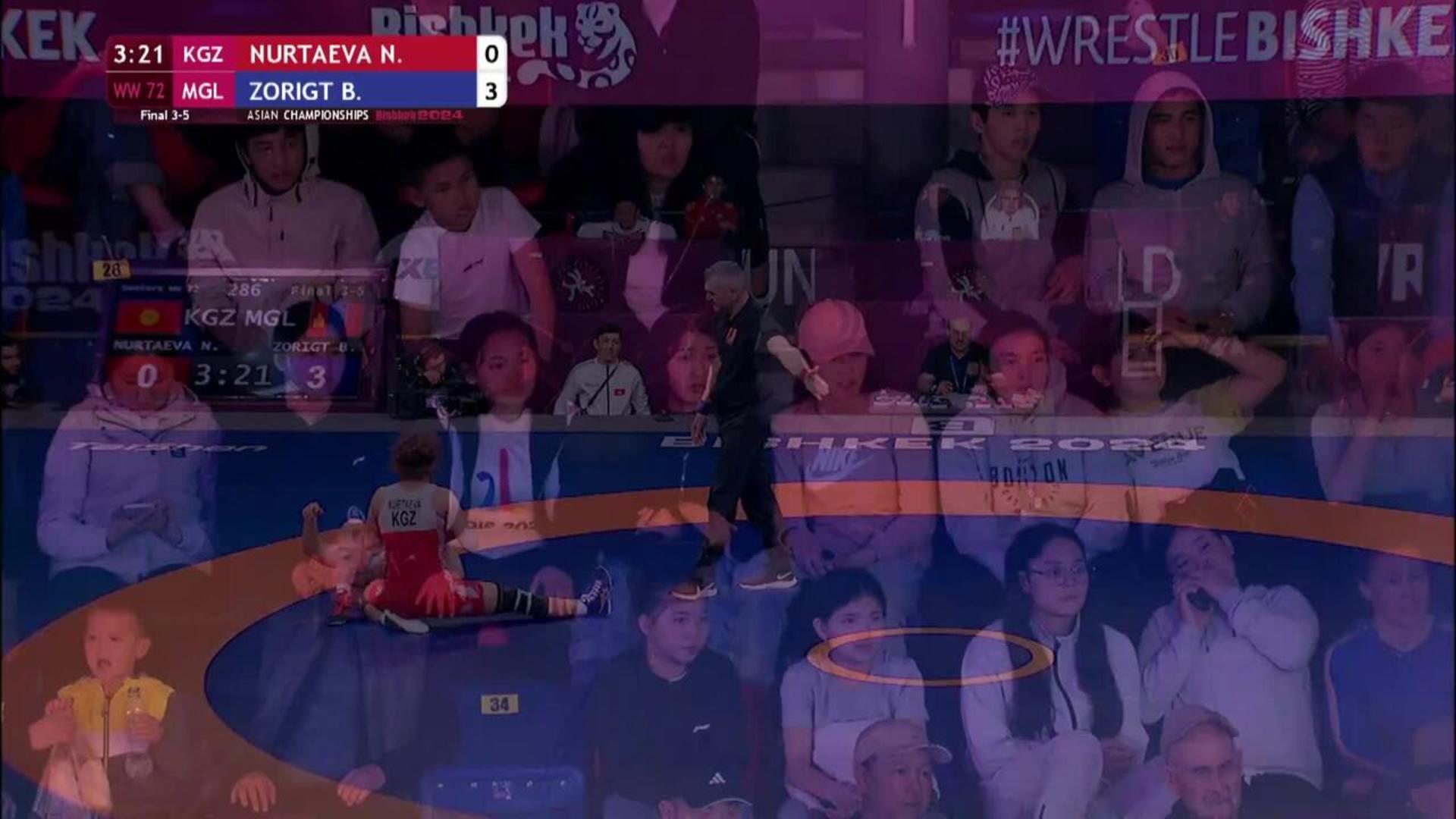 Nurzat NURTAEVA (KGZ) vs. Bolortungalag ZORIGT (MGL) | 2024 Seniors Asian Championships | Bronze ...