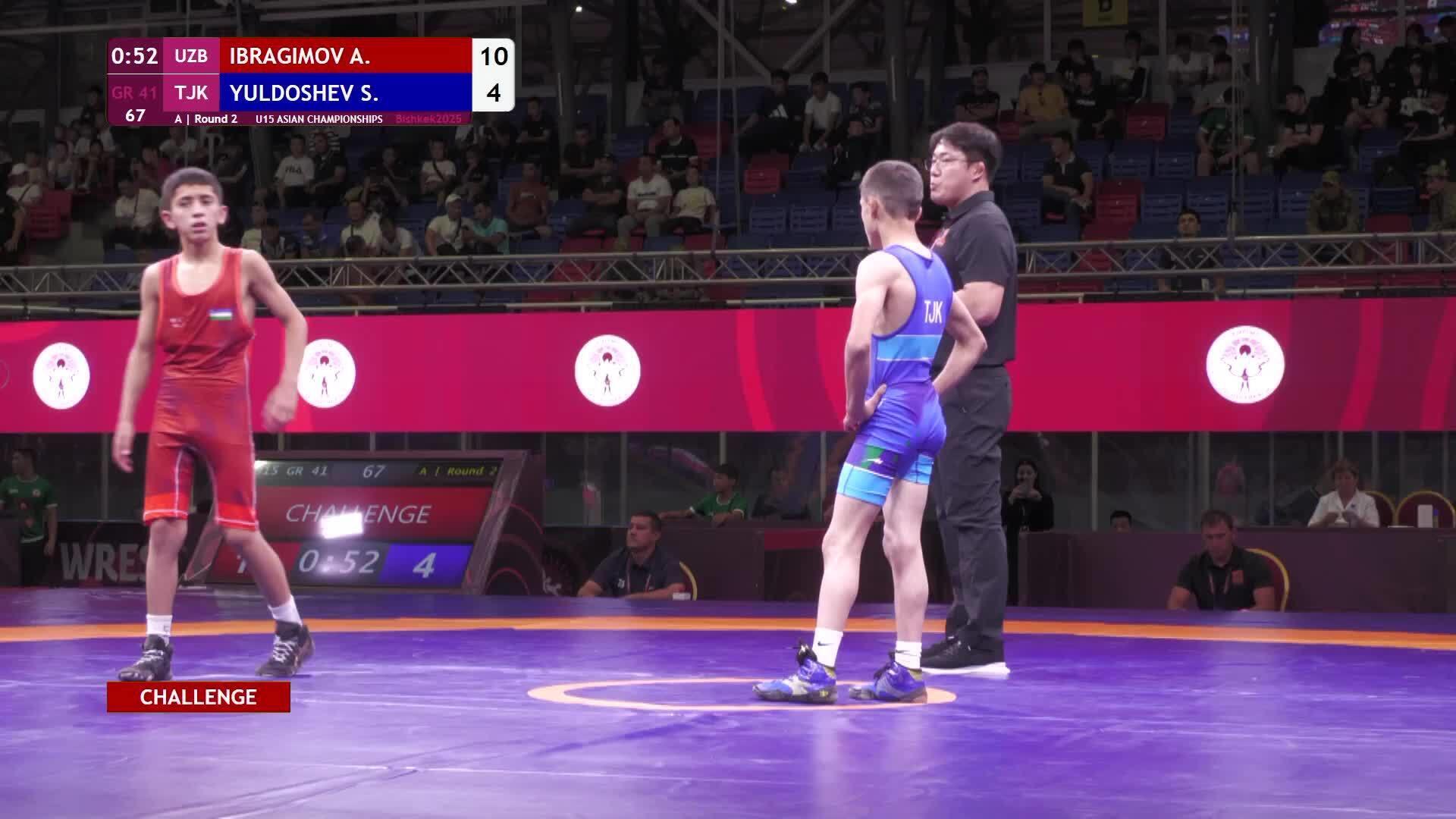 Afruzbek IBRAGIMOV (UZB) vs. Sirojiddin YULDOSHEV (TJK) | U15 ASIAN CHAMPIONSHIPS 2025 | A ...