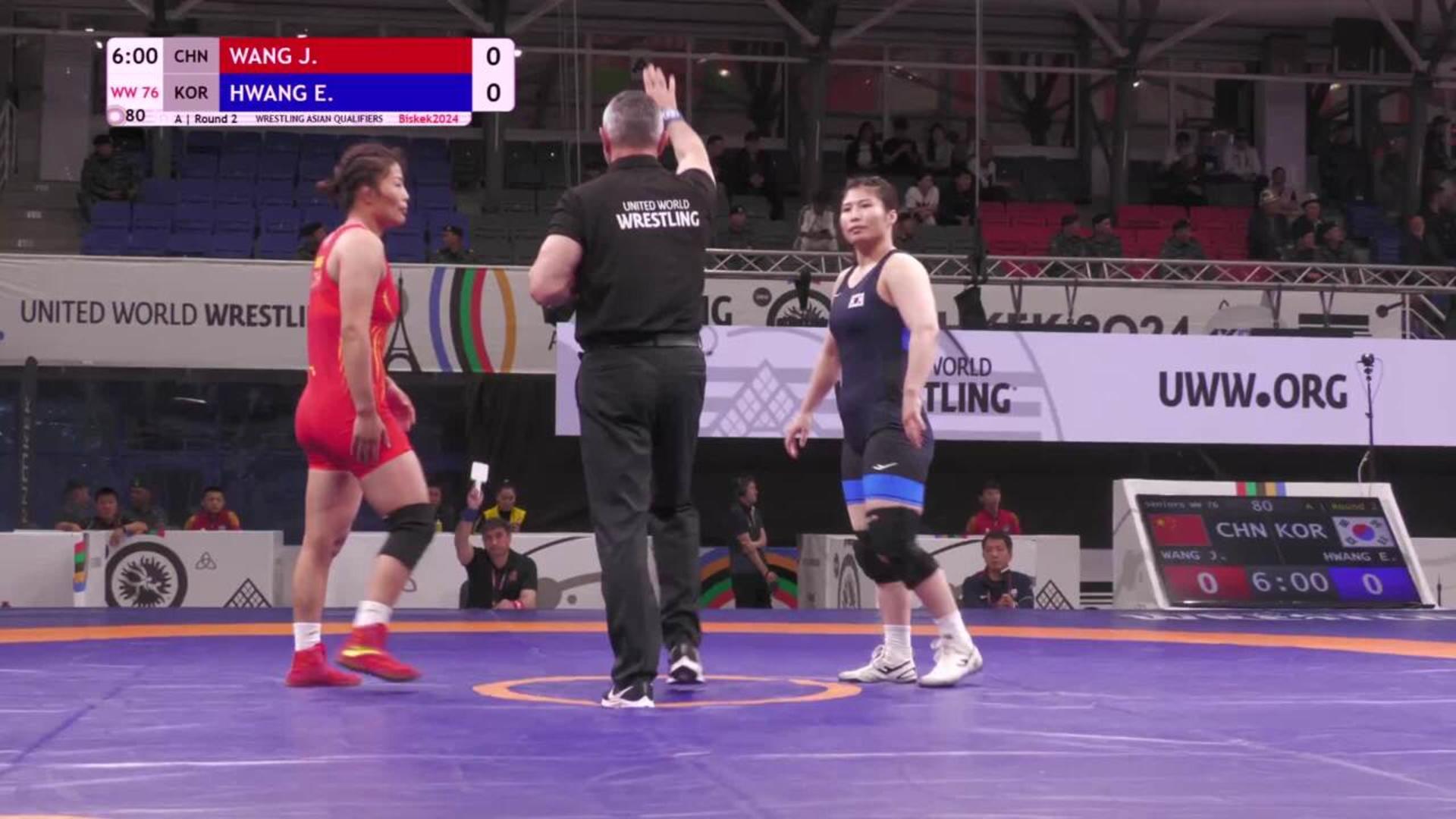 Juan WANG (CHN) vs. Eunju HWANG (KOR) | 2024 Seniors Asian OG Qualifier | A | Round 2 | WW 76Kg