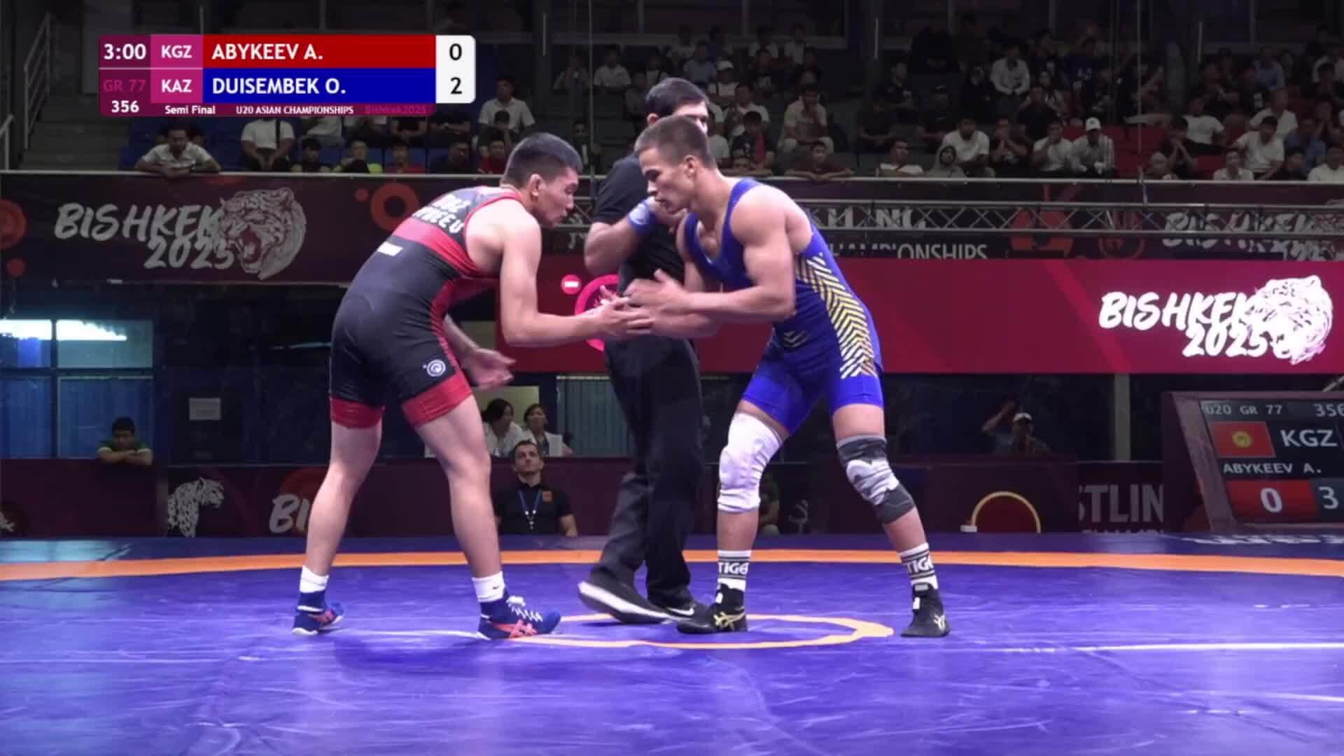 Adilet ABYKEEV (KGZ) vs. Omar DUISEMBEK (KAZ) | U20 ASIAN CHAMPIONSHIPS 2025 | Semi Final | GR 77Kg