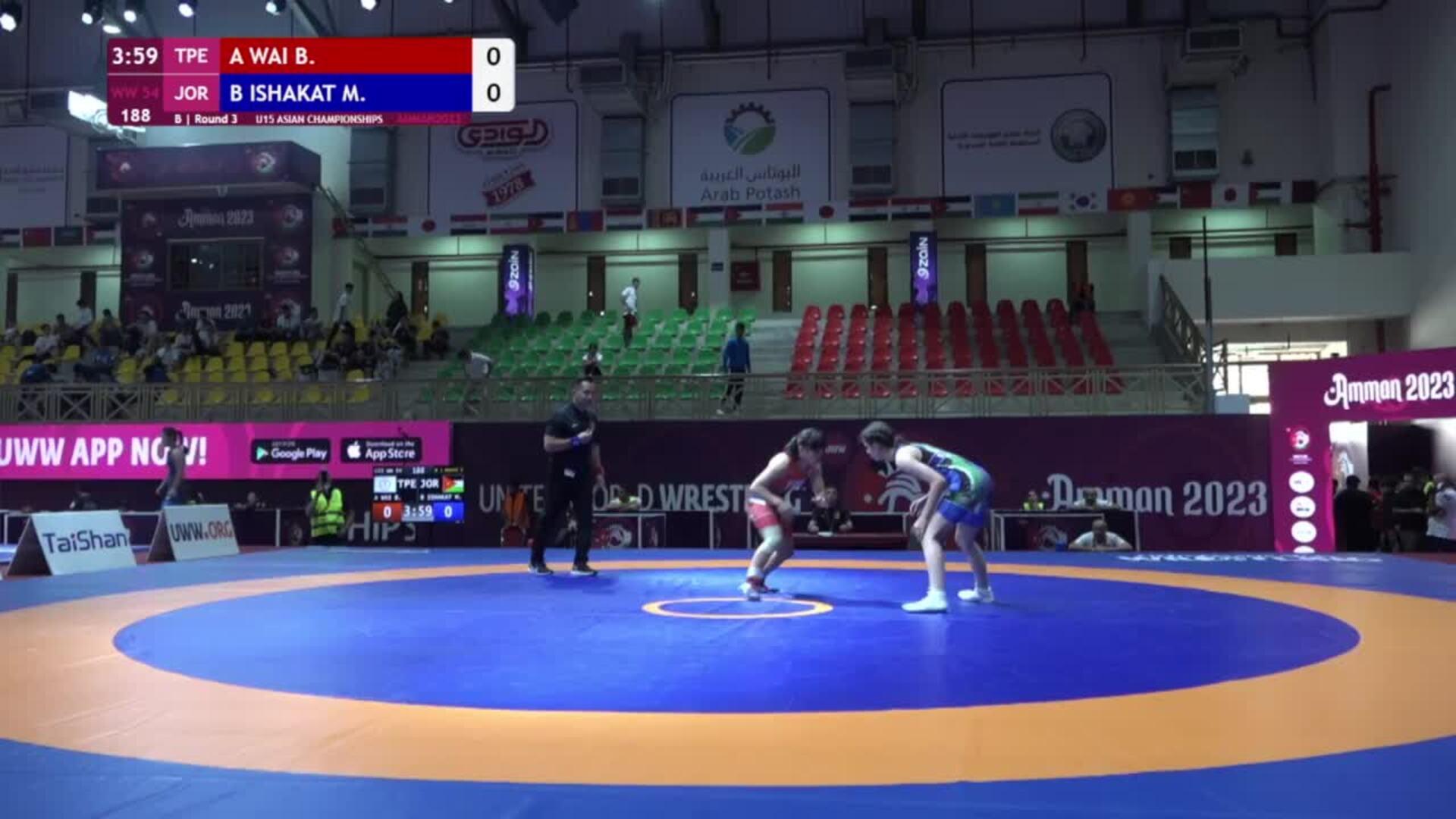 B | Round 3 • U15 WW 54Kg • Bi Dou A WAI (TPE) vs. Maya Mohamad Issa B ...