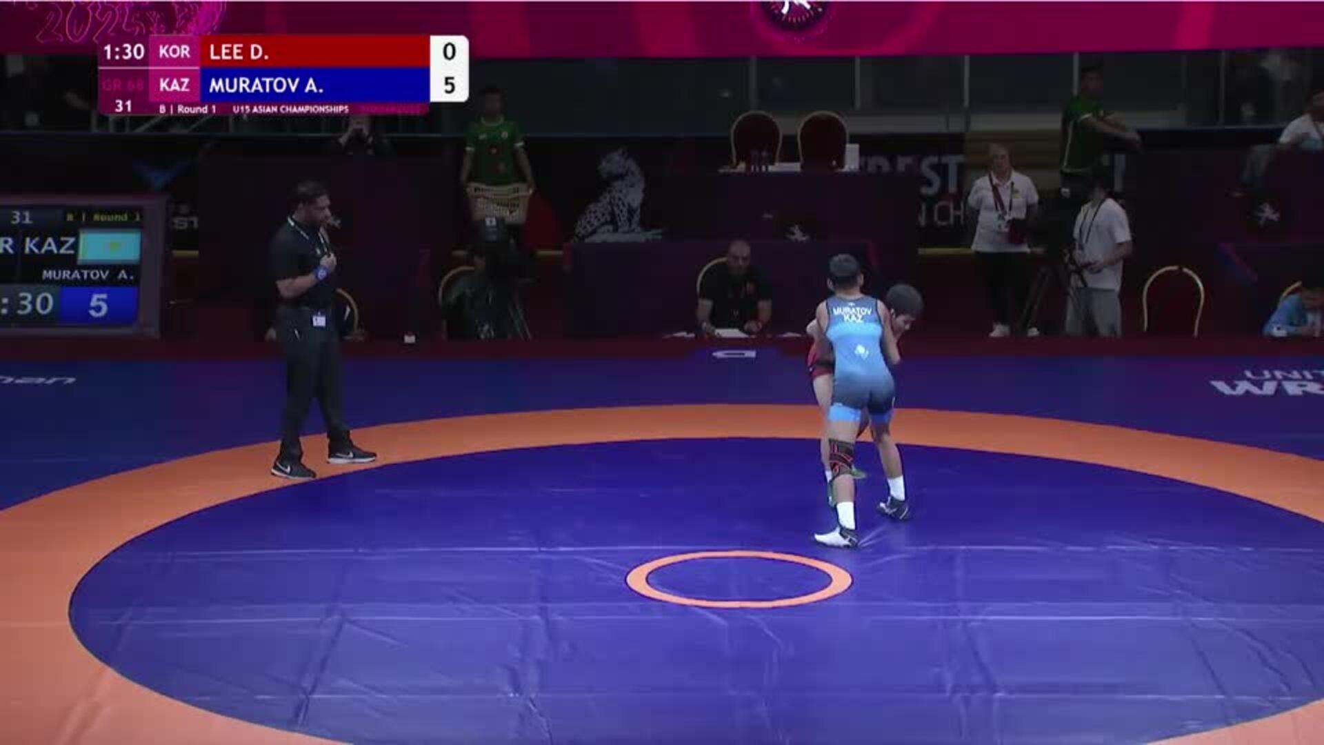 Donggeon LEE (KOR) vs. Adilzhan MURATOV (KAZ) | U15 ASIAN CHAMPIONSHIPS 2025 | B | Round 1 | GR 68Kg