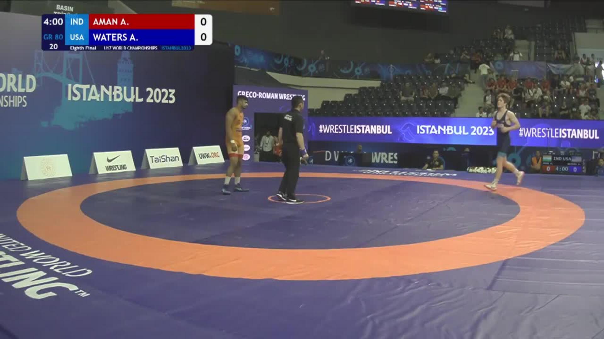Eighth Final • U17 GR 80Kg • Aman AMAN (IND) vs. Adam Scott WATERS (USA)
