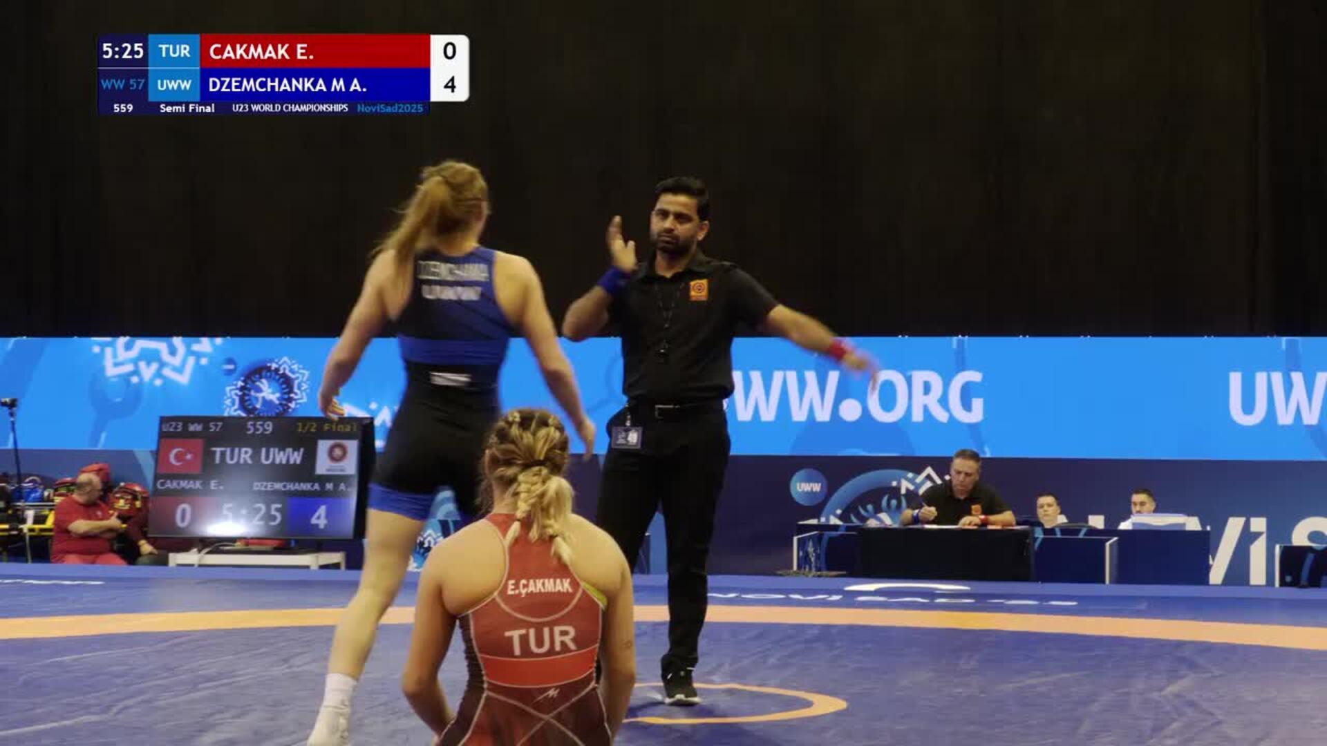 Emine CAKMAK (TUR) vs. Aryna DZEMCHANKA MARTYNAVA (UWW) | U23 WORLD ...
