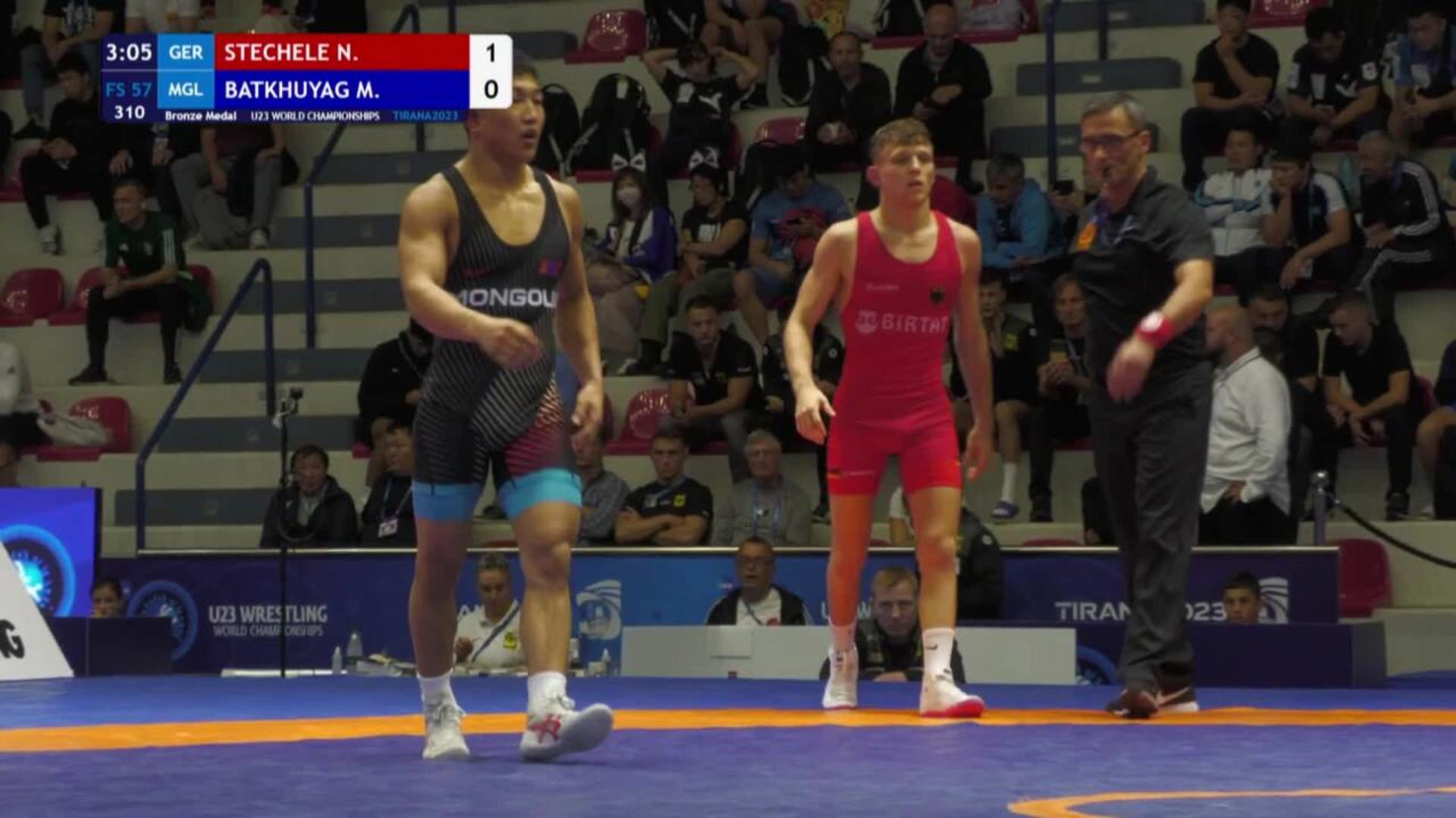 Niklas STECHELE (GER) vs. Munkh Erdene BATKHUYAG (MGL) | U23 World Championships 2023 | Bronze ...