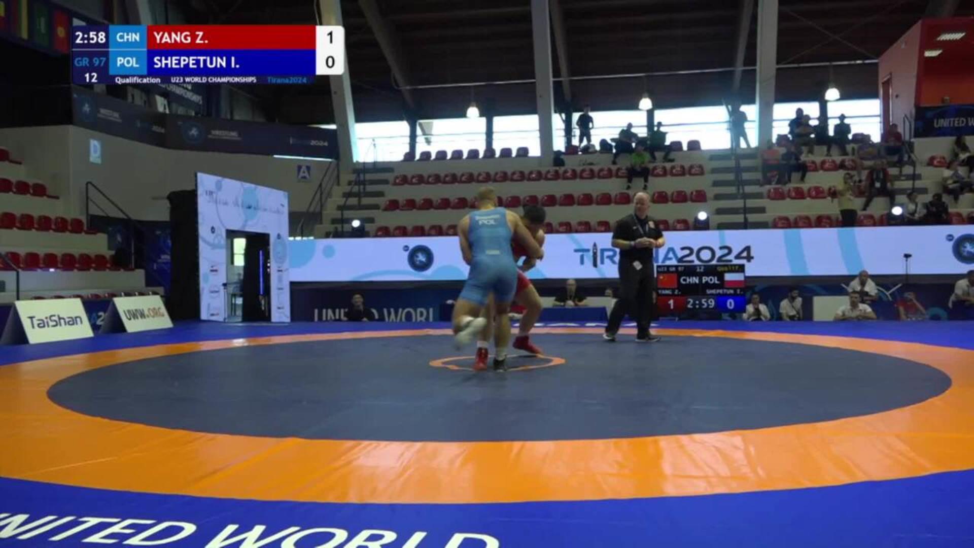 Zichen YANG (CHN) vs. Igor SHEPETUN (POL) | 2024 U23 World Championships | Qualification | GR 97Kg