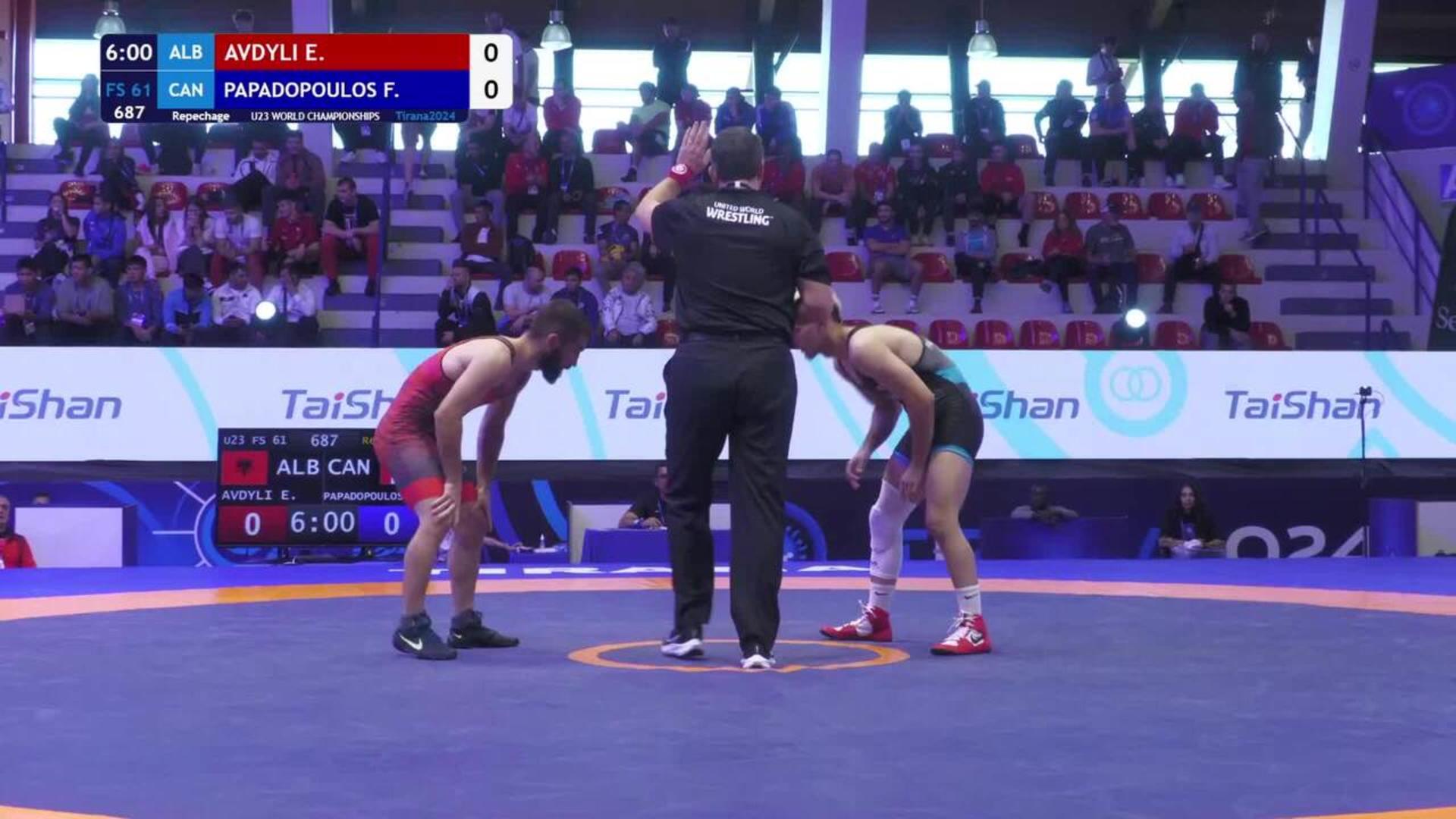 Endrio AVDYLI (ALB) vs. Fotis Dechlan David PAPADOPOULOS (CAN) | 2024 U23 World Championships ...