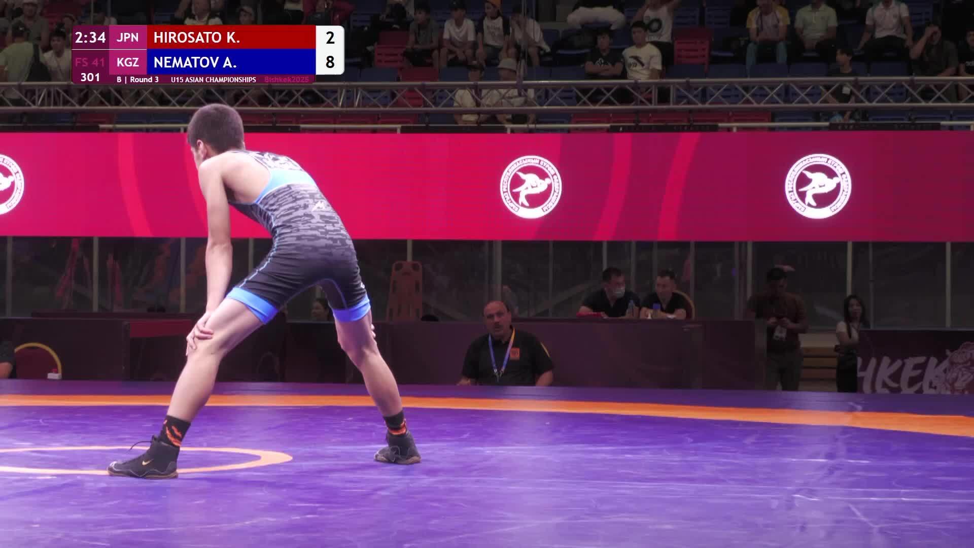 Koa HIROSATO (JPN) vs. Abdulaziz NEMATOV (KGZ) | U15 ASIAN CHAMPIONSHIPS 2025 | B | Round 3 | FS ...