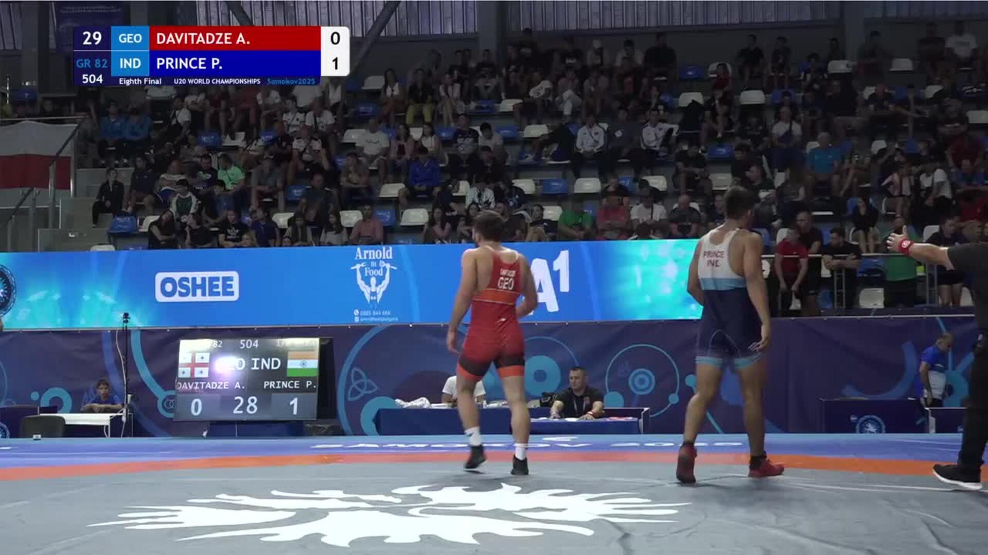 Anri DAVITADZE (GEO) vs. Prince PRINCE (IND) | U20 WORLD CHAMPIONSHIPS 2025 | Eighth Final | GR 82Kg