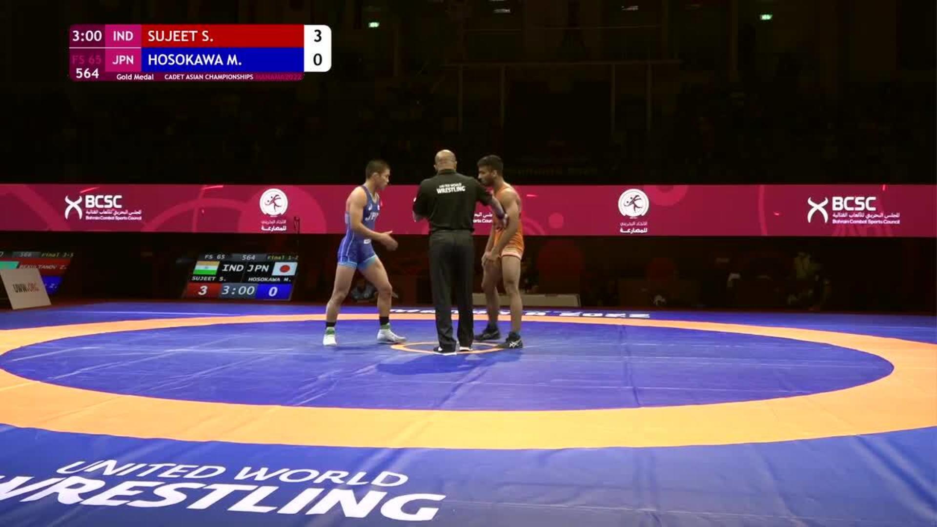 GOLD FS - 65 kg: S. SUJEET (IND) v. M. HOSOKAWA (JPN)