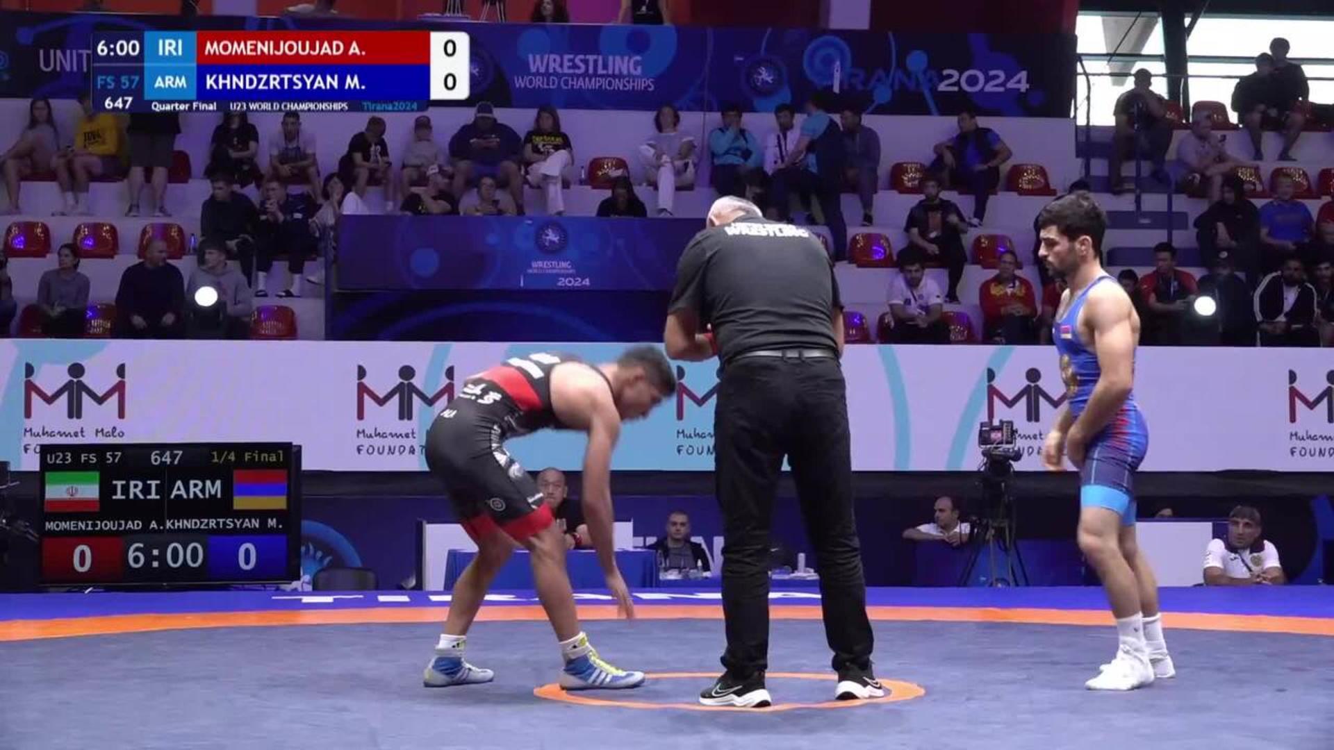 Ali Hossein MOMENIJOUJADEH (IRI) vs. Manvel KHNDZRTSYAN (ARM) | 2024 U23 World Championships ...