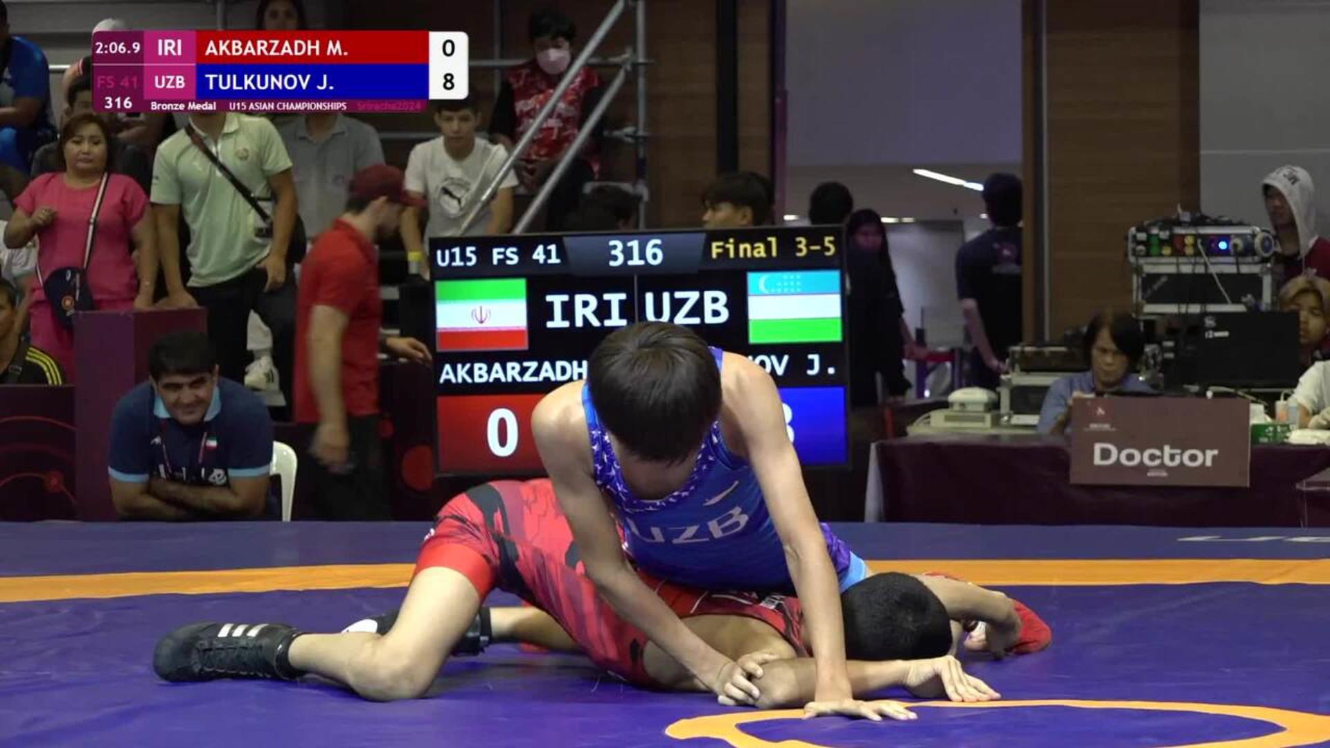 Mohammadtaha Jamshid AKBARZADH (IRI) vs. Jakhongir TULKUNOV (UZB) | U15 ASIAN CHAMPIONSHIPS 2024 ...