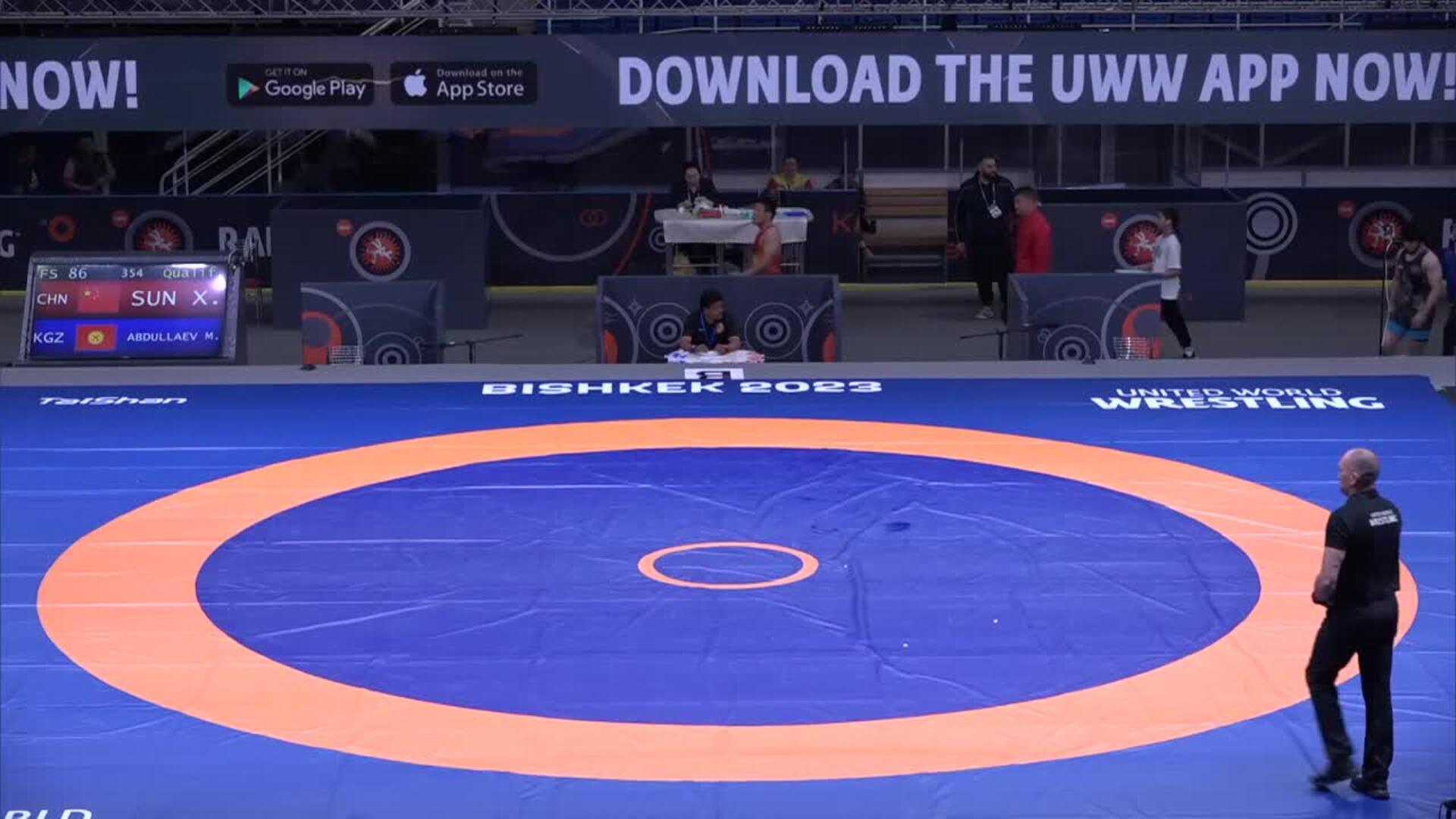 Qualification • FS 86Kg • Xiao SUN (CHN) vs. Mukhammad ABDULLAEV (KGZ)