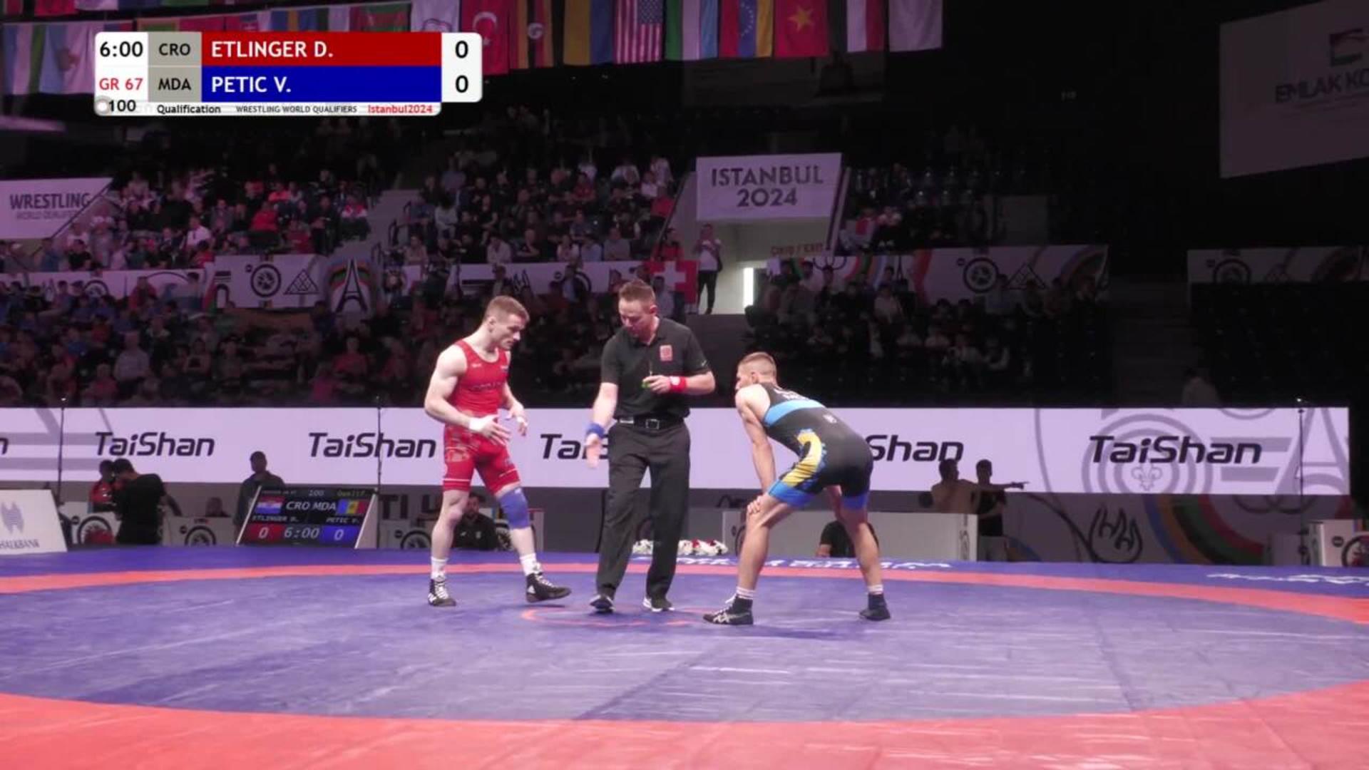 Dominik ETLINGER (CRO) vs. Valentin PETIC (MDA) | 2024 World OG Qualifier | Qualification | GR 67Kg