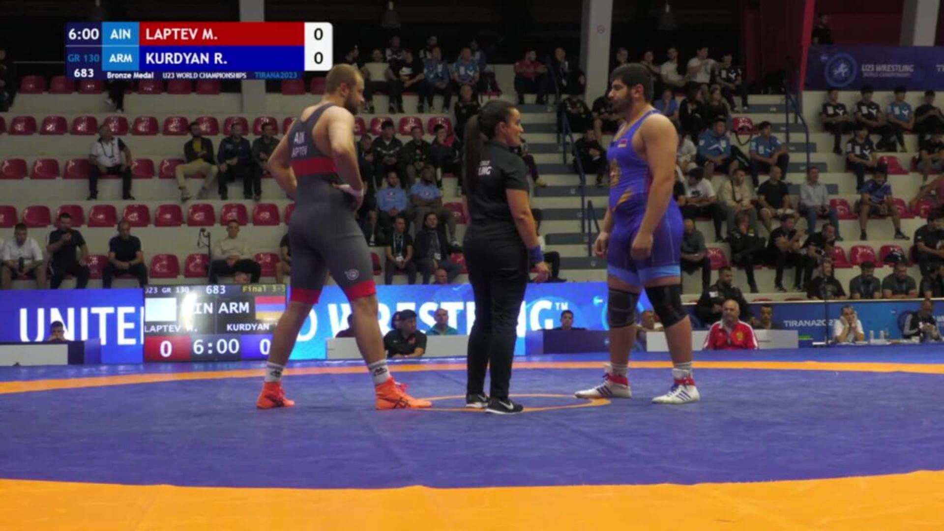 Mikhail LAPTEV (AIN) vs. Razmik KURDYAN (ARM) | U23 World Championships 2023 | Bronze Medal | GR ...