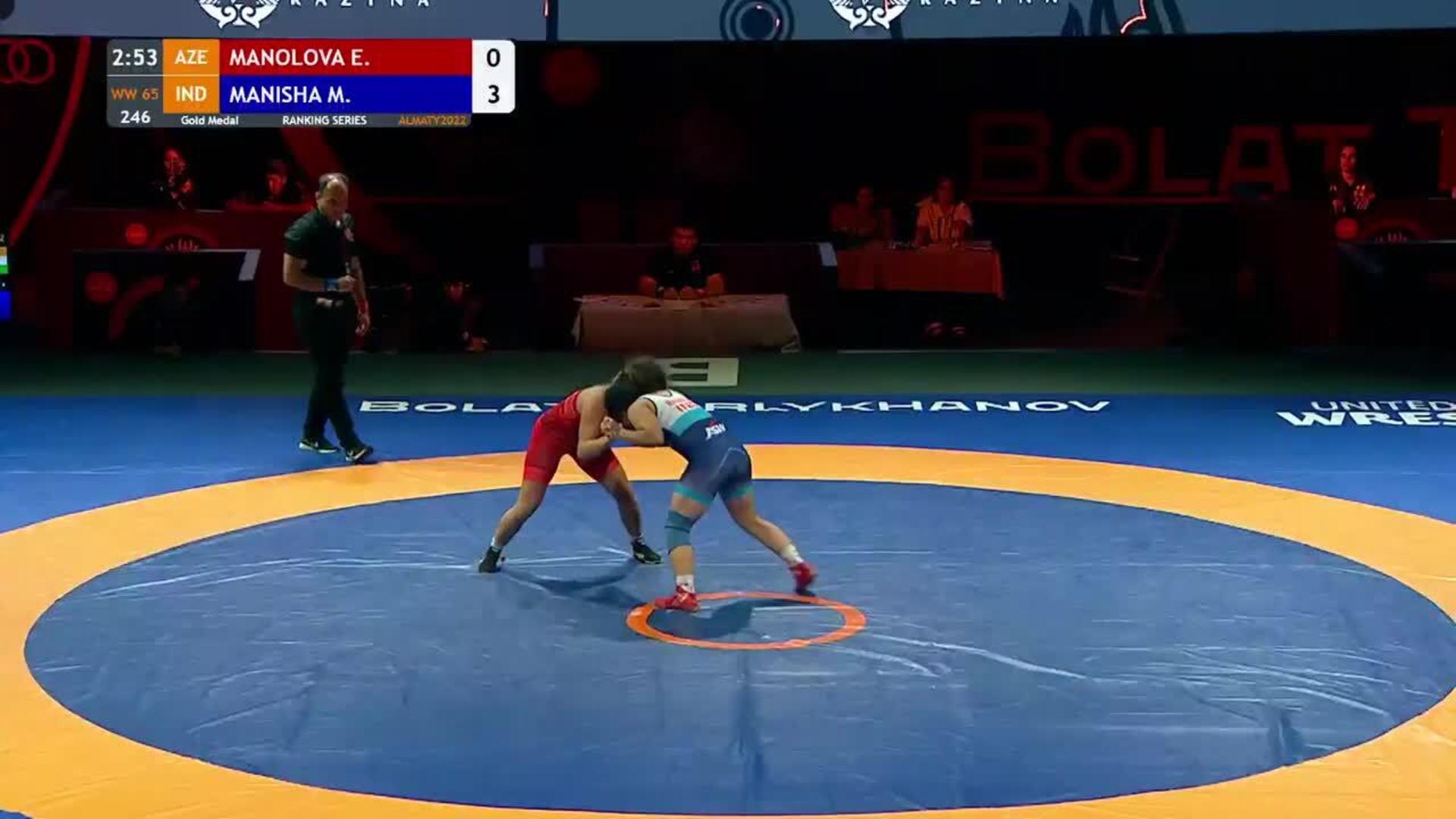 GOLD WW - 65 kg: E. MANOLOVA (AZE) v. M. MANISHA (IND)