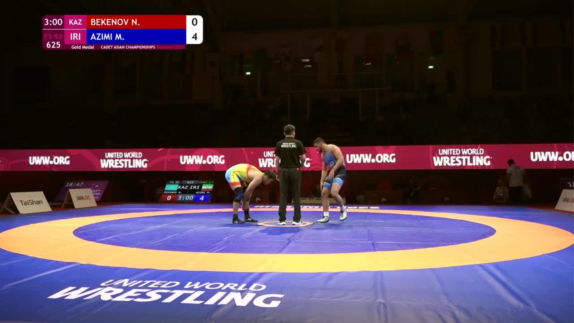 GOLD FS - 92 kg: N. BEKENOV (KAZ) v. M. AZIMI (IRI)