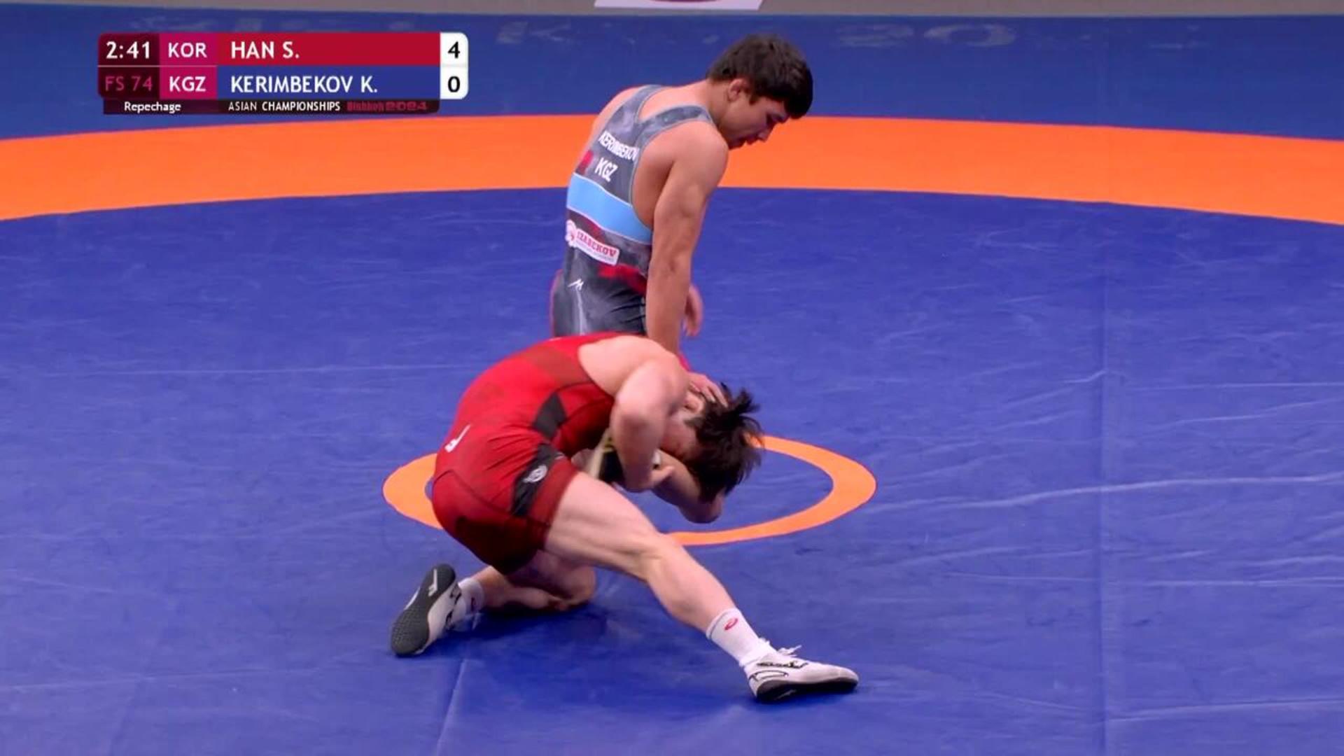Sangho HAN (KOR) vs. Kanat KERIMBEKOV (KGZ) | 2024 Seniors Asian ...
