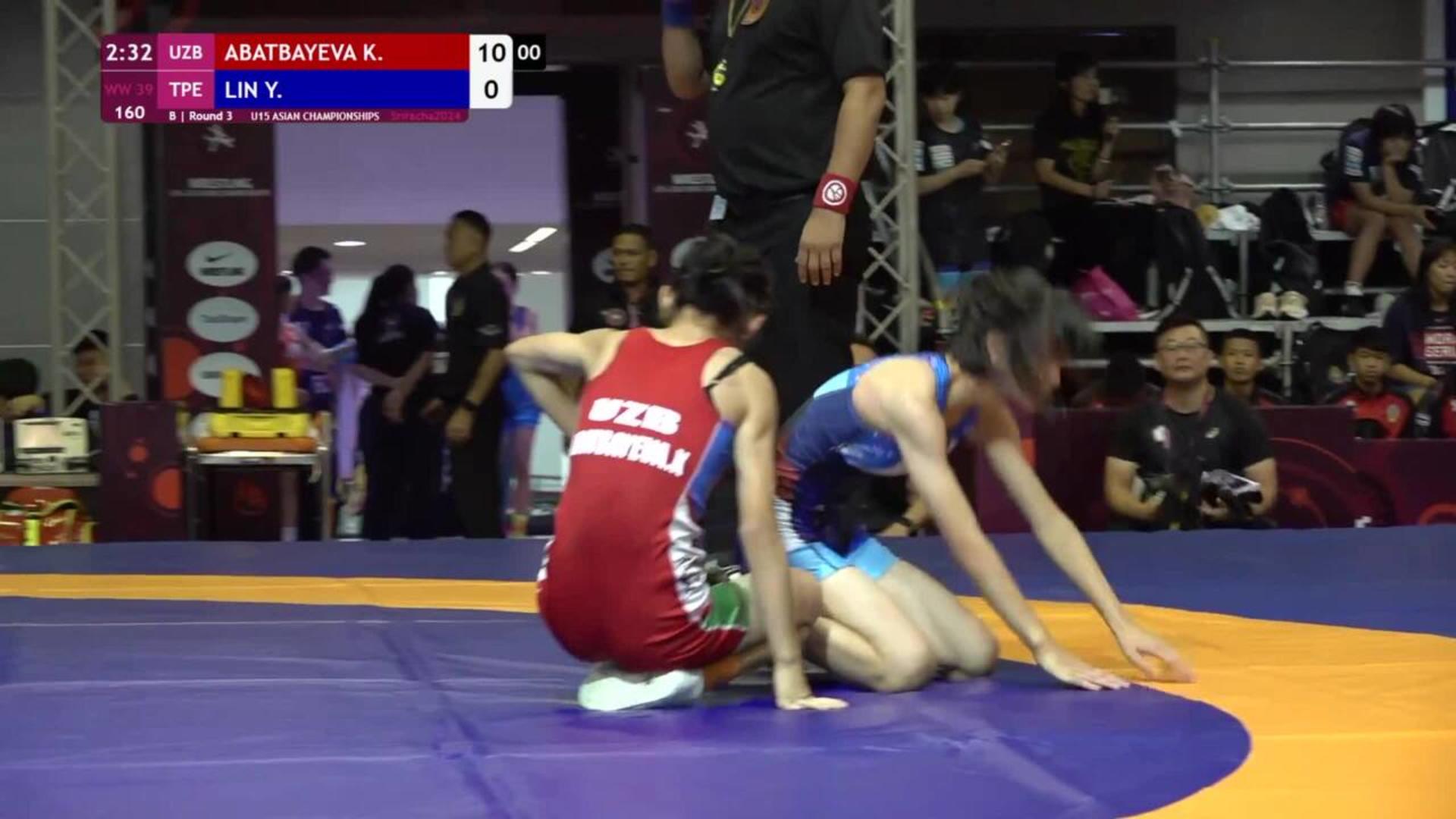 Kamila ABATBAYEVA (UZB) vs. Yi Tong LIN (TPE) | U15 ASIAN CHAMPIONSHIPS 2024 | B | Round 3 | WW 39Kg