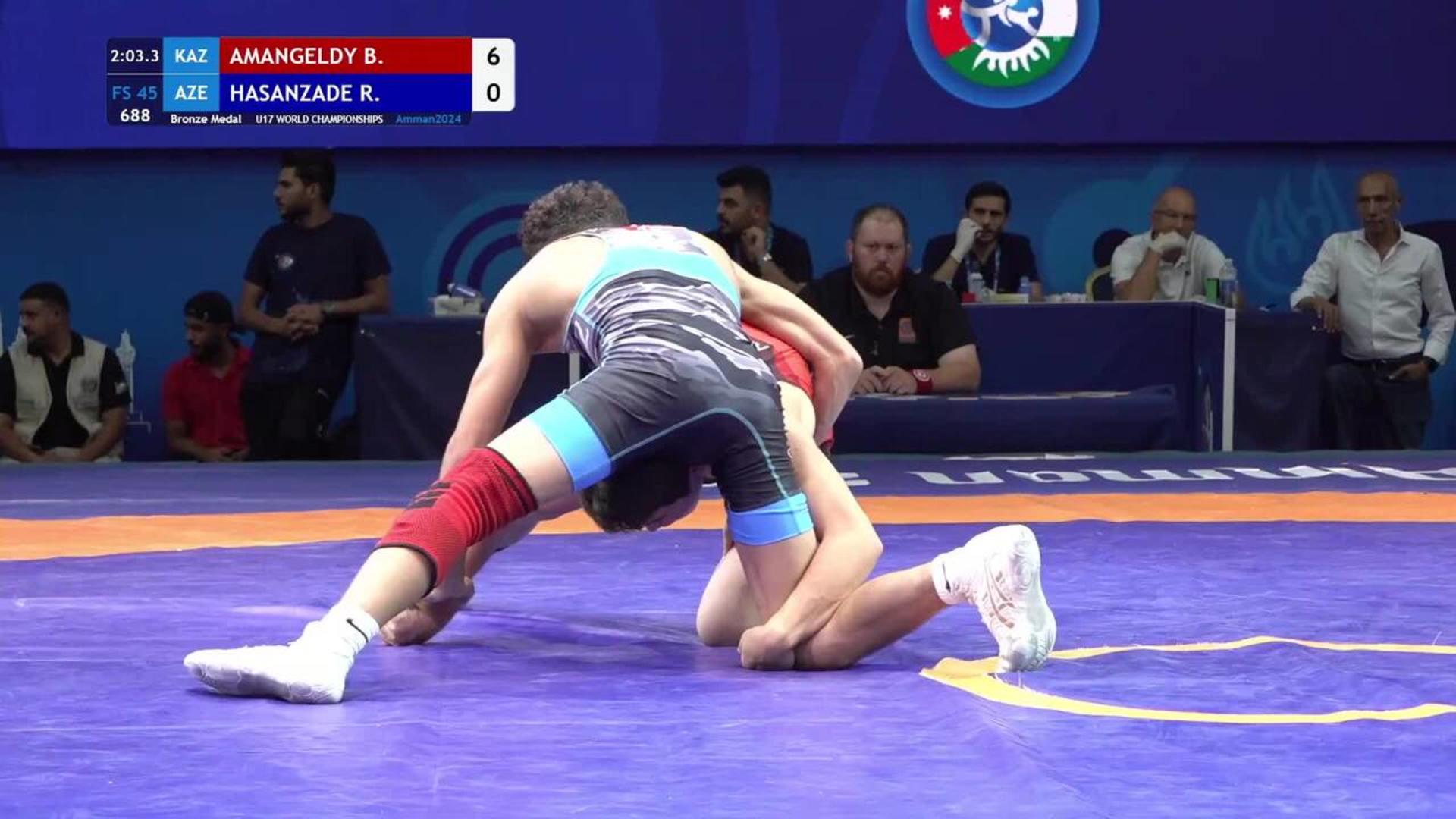 Bekzat AMANGELDY (KAZ) vs. Ravan Vugar HASANZADE (AZE) | U17 WORLD CHAMPIONSHIPS 2024 | Bronze ...