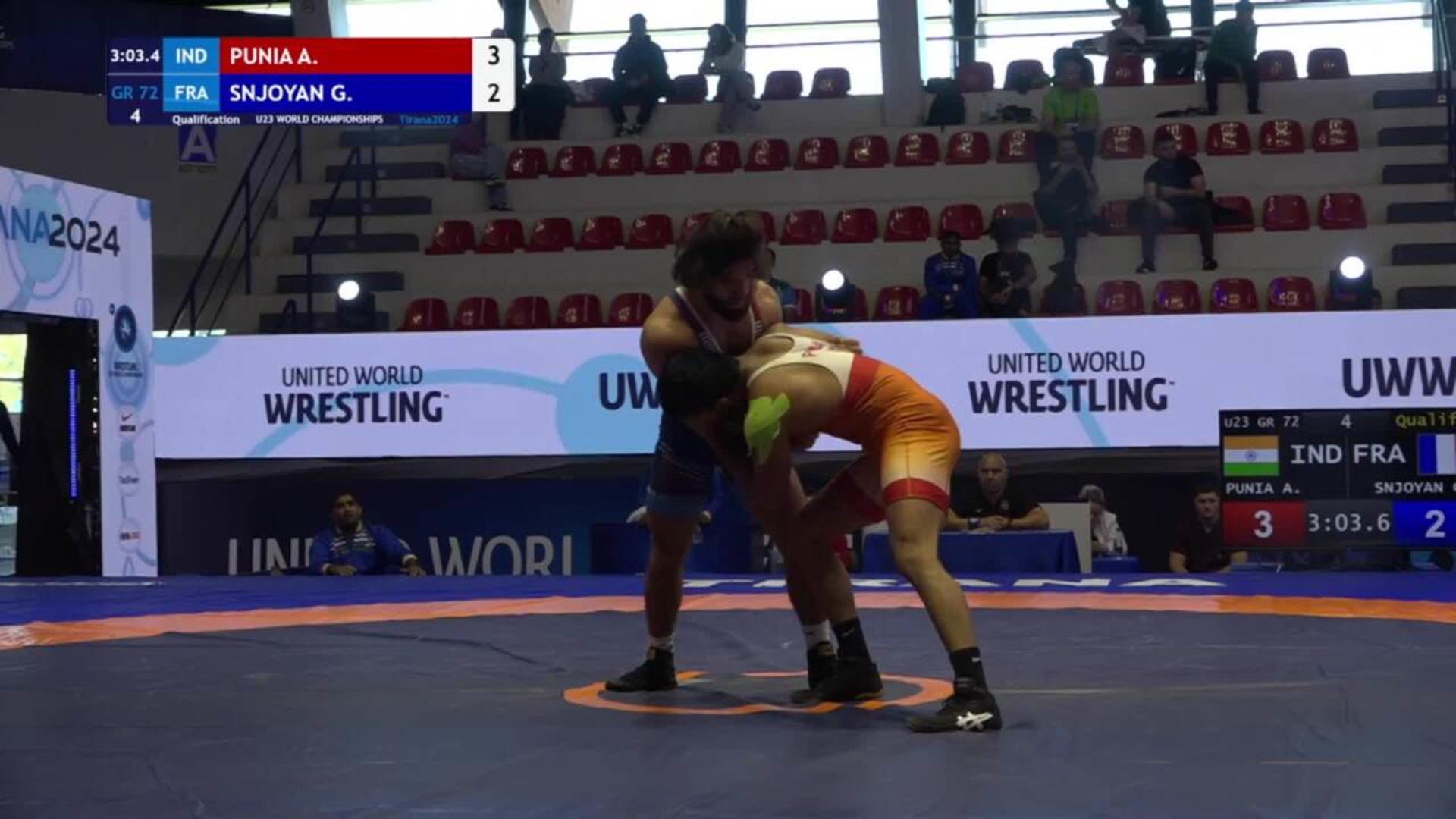 Aakash PUNIA (IND) vs. Gagik Mishai SNJOYAN (FRA) | 2024 U23 World ...