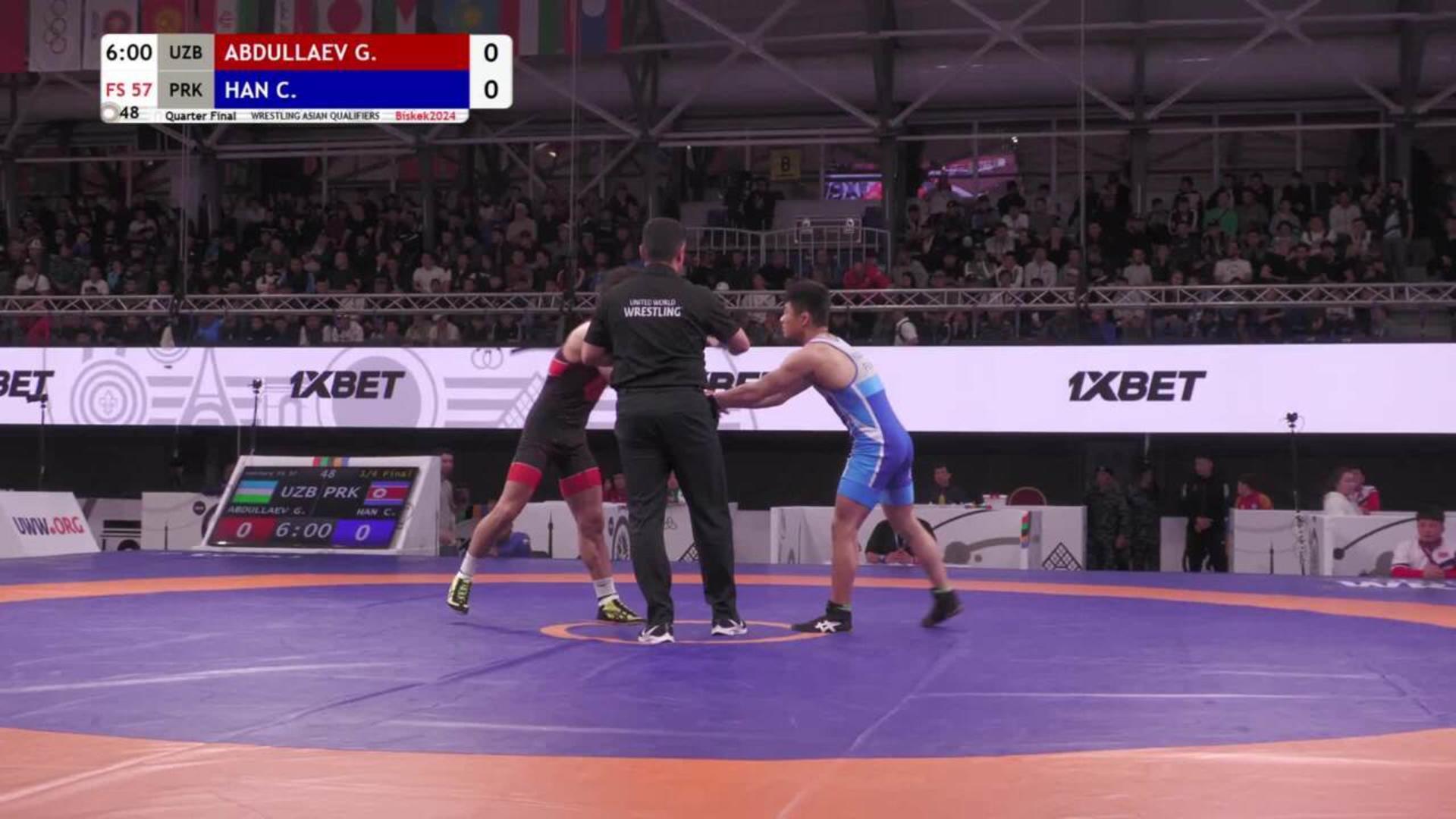 Gulomjon ABDULLAEV (UZB) vs. Chongsong HAN (PRK) | 2024 Seniors Asian ...