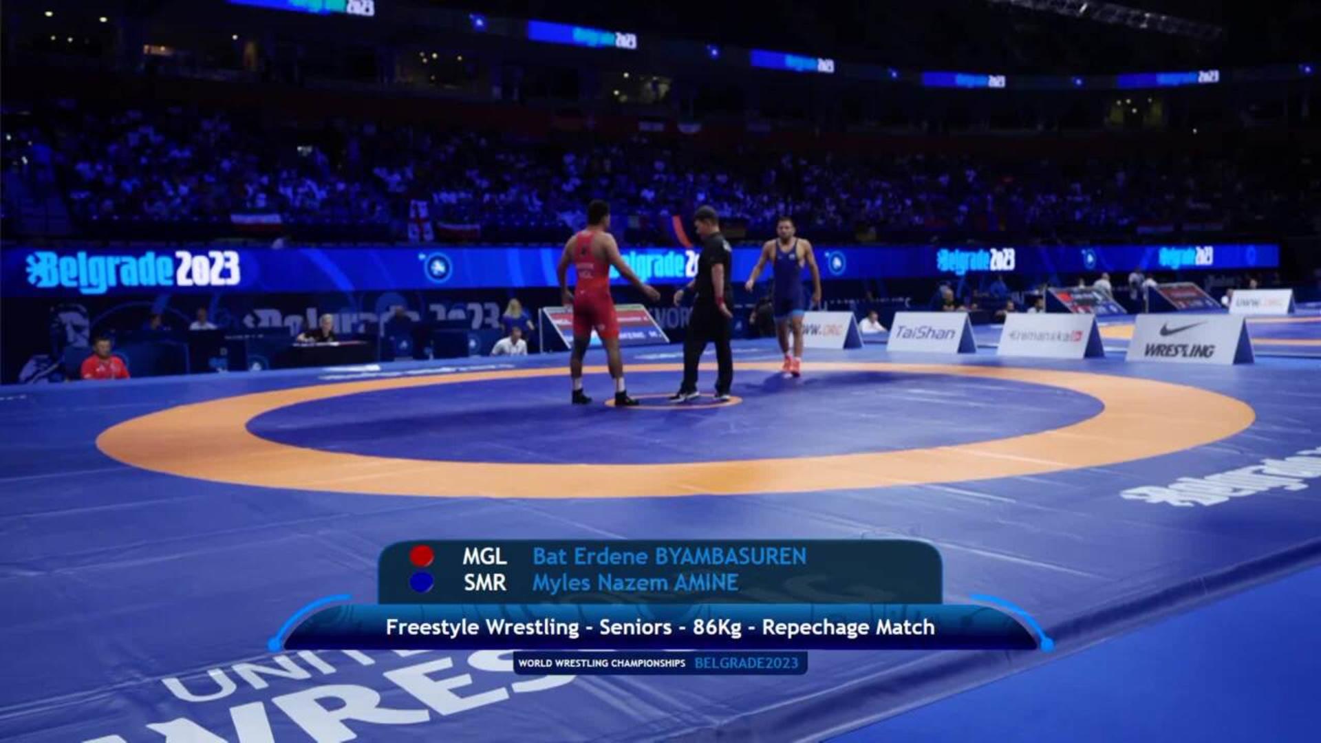 Bat Erdene BYAMBASUREN (MGL) vs. Myles Nazem AMINE (SMR) | Seniors ...
