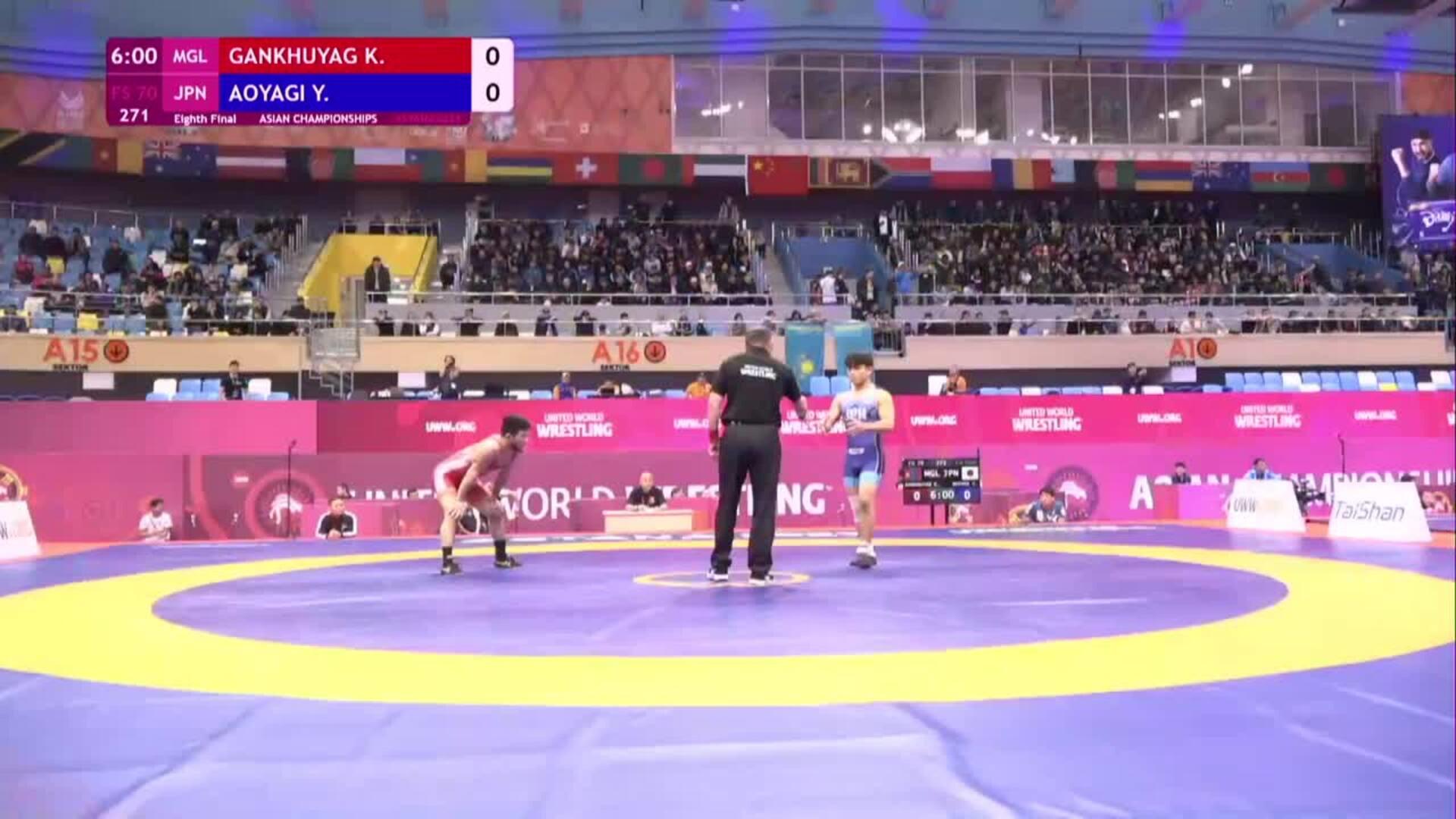 Eighth Final • FS 70Kg • Khanburged GANKHUYAG (MGL) vs. Yoshinosuke AOYAGI (JPN)