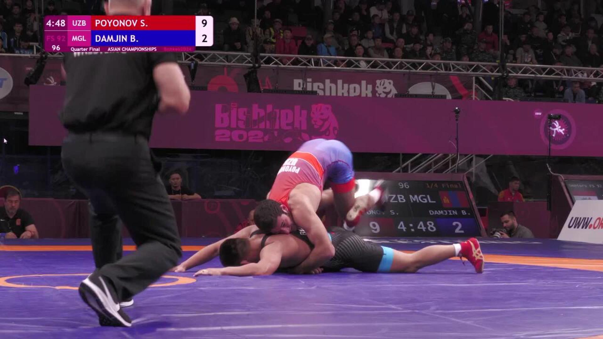 Sherzod POYONOV (UZB) vs. Batzul DAMJIN (MGL) | 2024 Seniors Asian Championships | Quarter Final ...