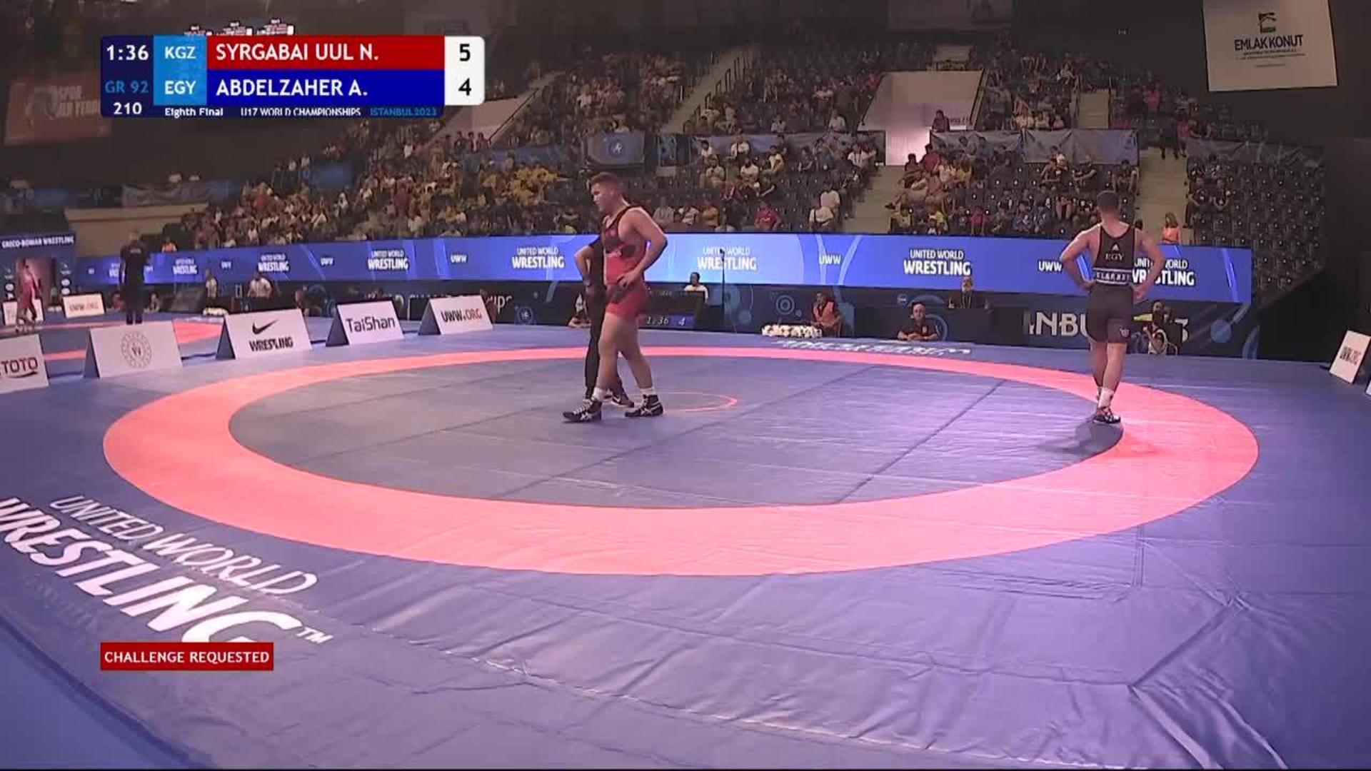 Eighth Final • GR 92Kg • Nurbolot SYRGABAI UULU (KGZ) vs. Abdelfattah Elarabi Mohamed ABDELZAHER ...