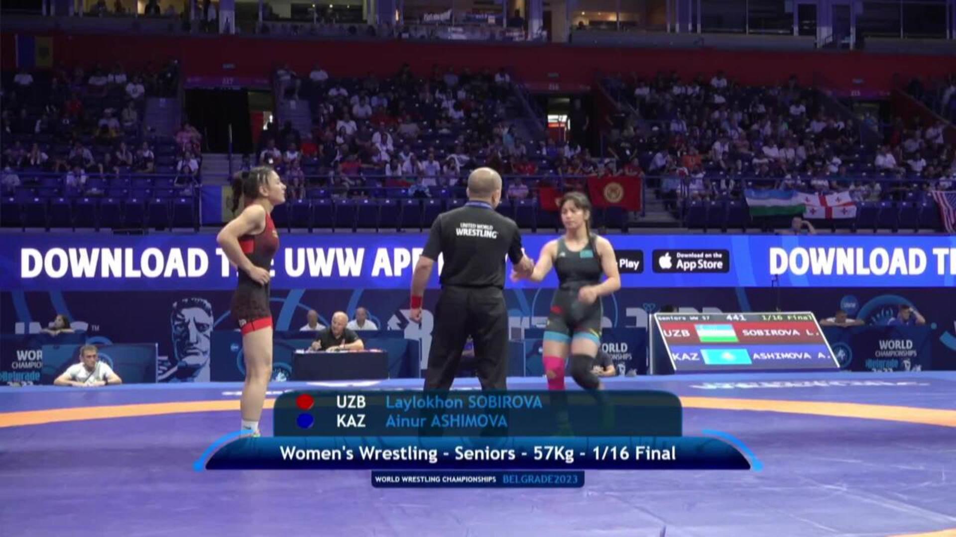 Laylokhon SOBIROVA (UZB) vs. Ainur ASHIMOVA (KAZ) | Seniors World Championships 2023 | 1/16 ...