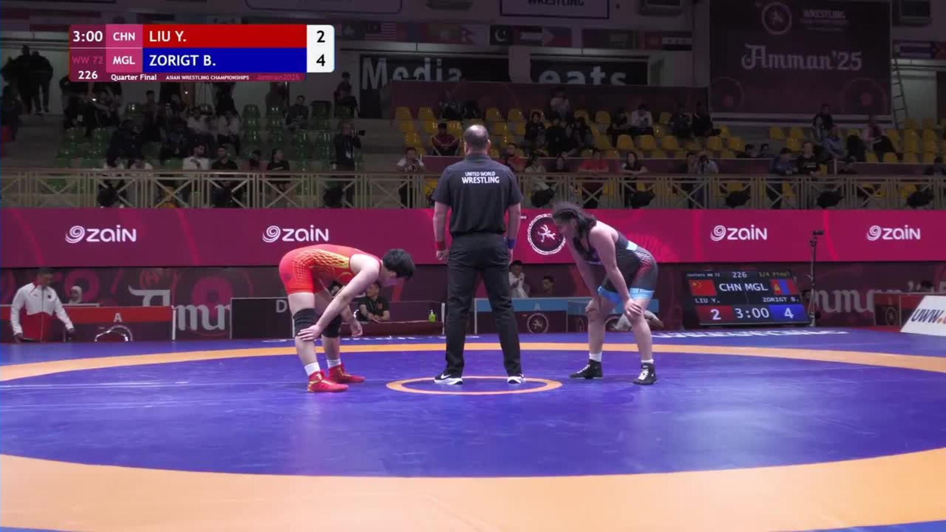 Yuqi LIU (CHN) vs. Bolortungalag ZORIGT (MGL) | ASIAN WRESTLING ...