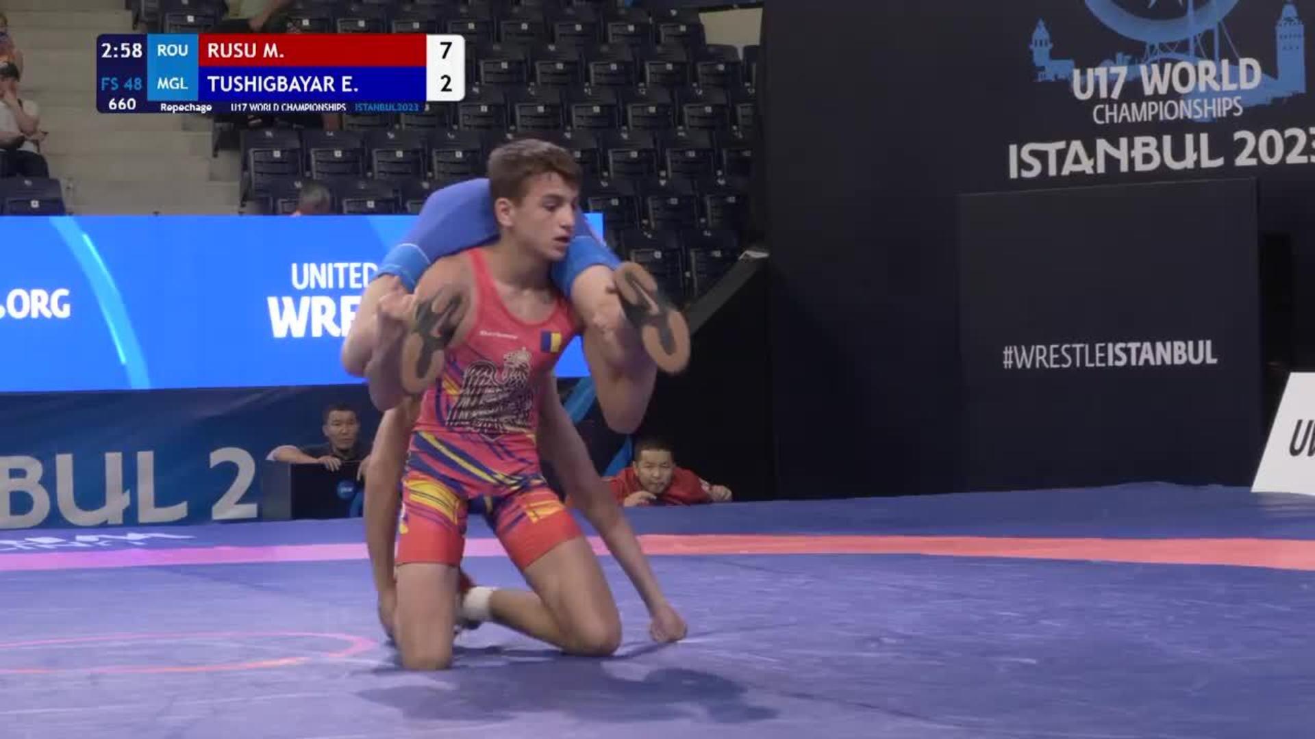 Repechage • FS 48Kg • Marian Valentin RUSU (ROU) vs. Enkhkhuslen ...