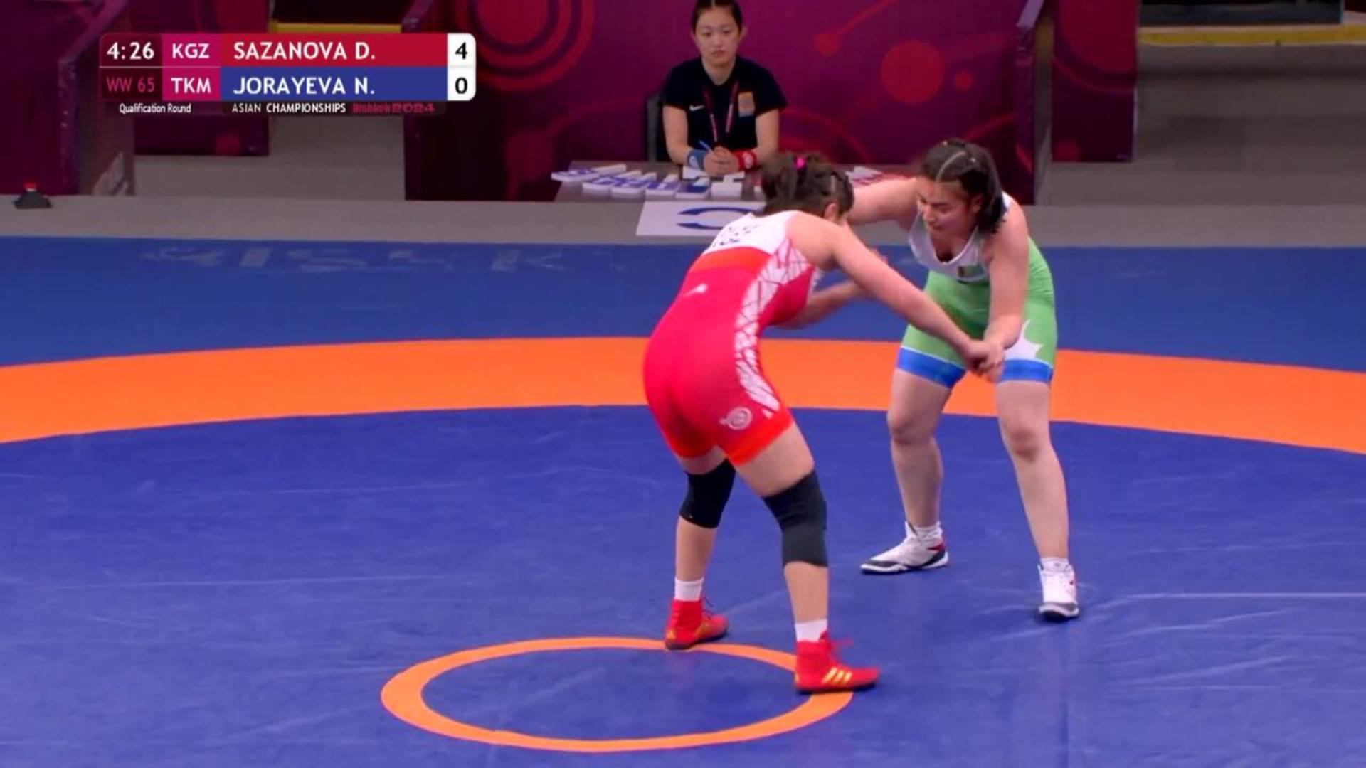Dilnaz SAZANOVA (KGZ) vs. Naziya JORAYEVA (TKM) | 2024 Seniors Asian ...