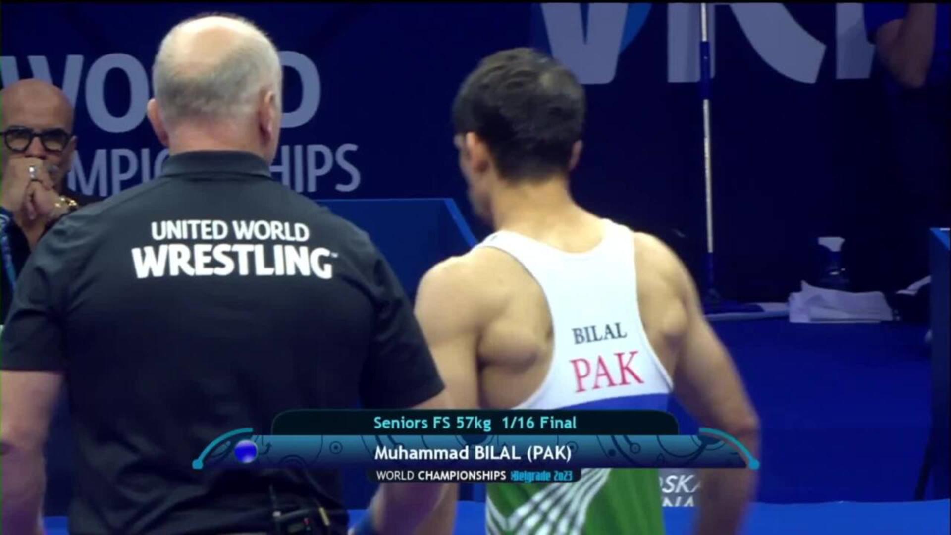 Wanhao ZOU (CHN) vs. Muhammad BILAL (PAK) | Seniors World Championships 2023 | 1/16 Final | FS 57Kg